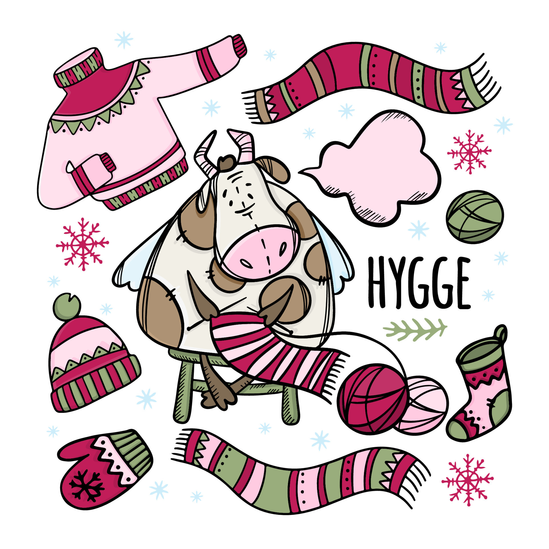 CHRISTMAS COW KNITS WINTER CLOTHES Vector Illustration Set 20196692 Vector Art at Vecteezy