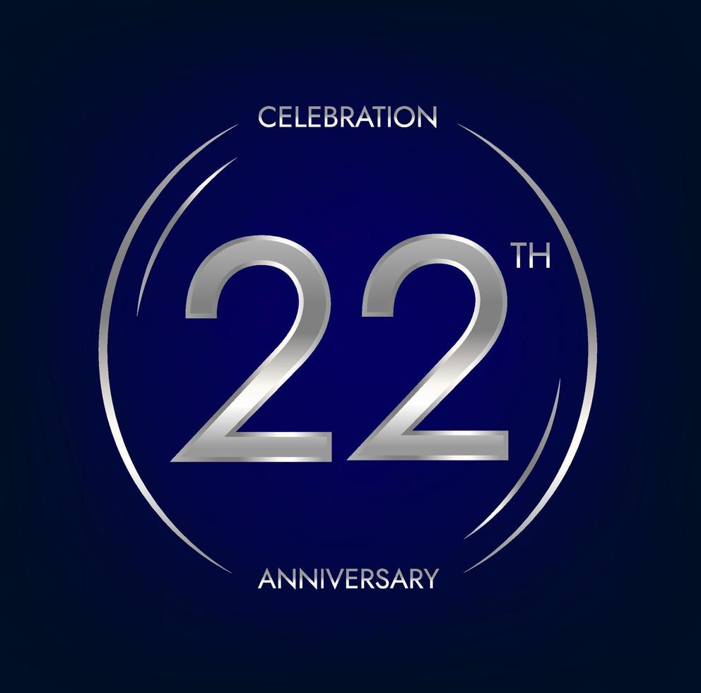 22 aniversario. Veintidós años cumpleaños celebracion bandera en plata color. circular logo con ...