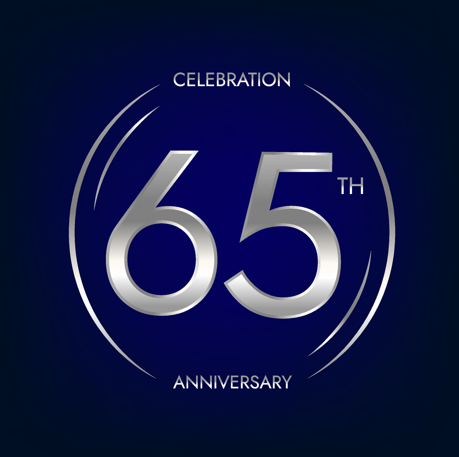 65th anniversary. Sixty-five years birthday celebration banner in silver color. Circular logo ...