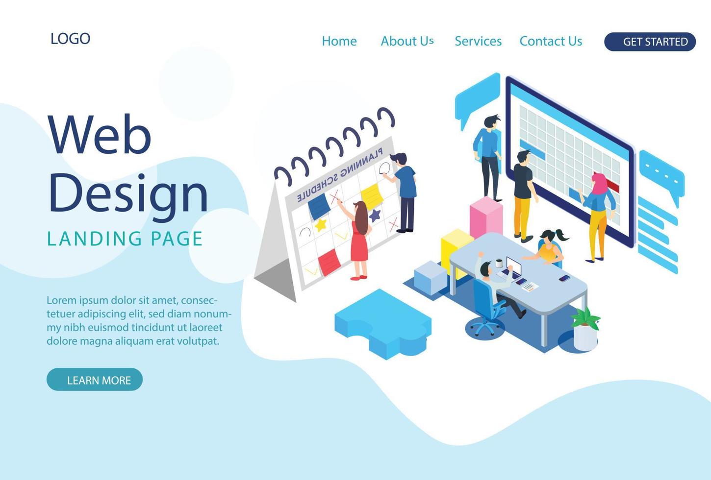 Modern Isometric Web Landing Page Teamwork Planning Illustration, Web ...
