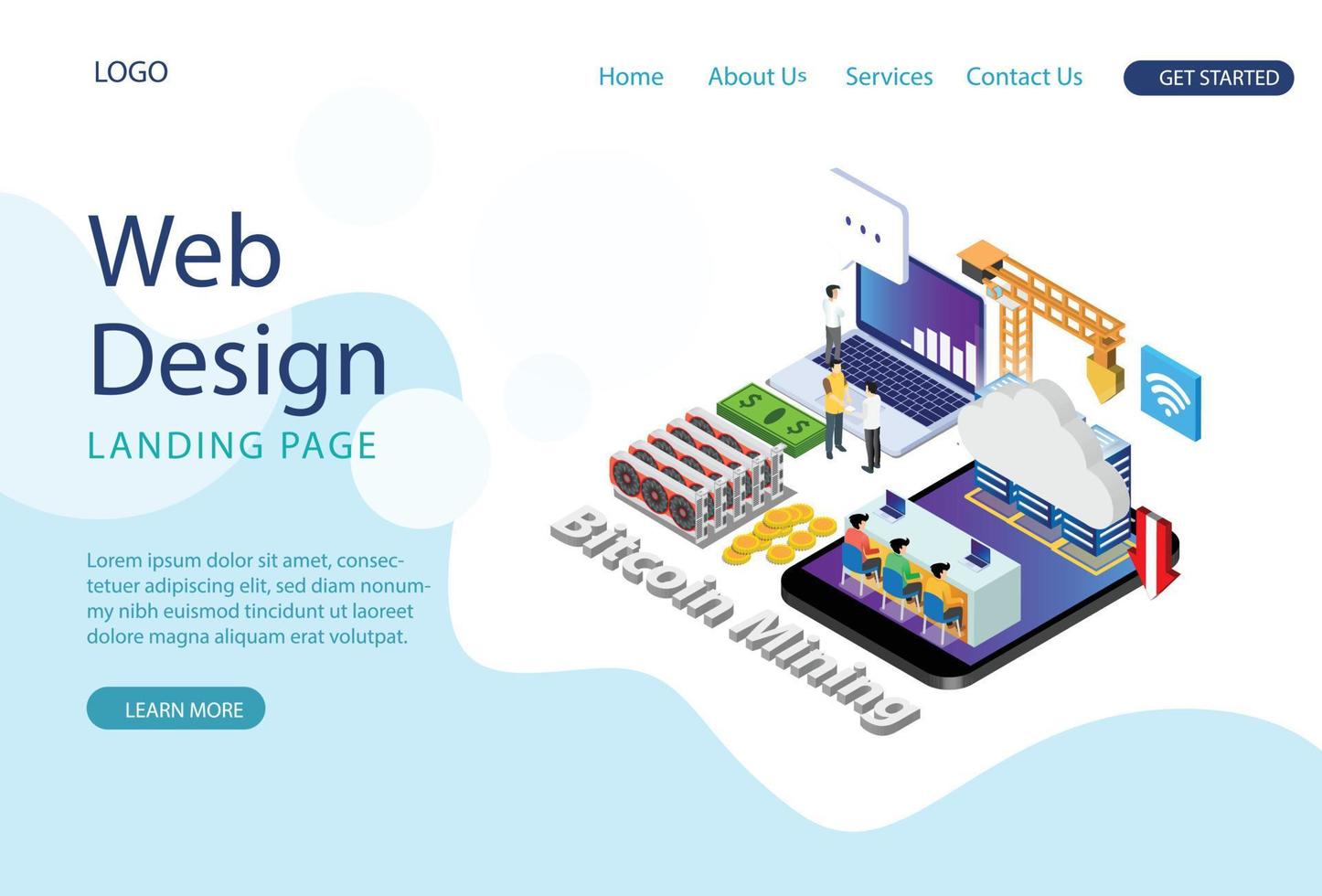 Modern Web Landing Page Isometric Smart Bitcoin Mining Illustration ...