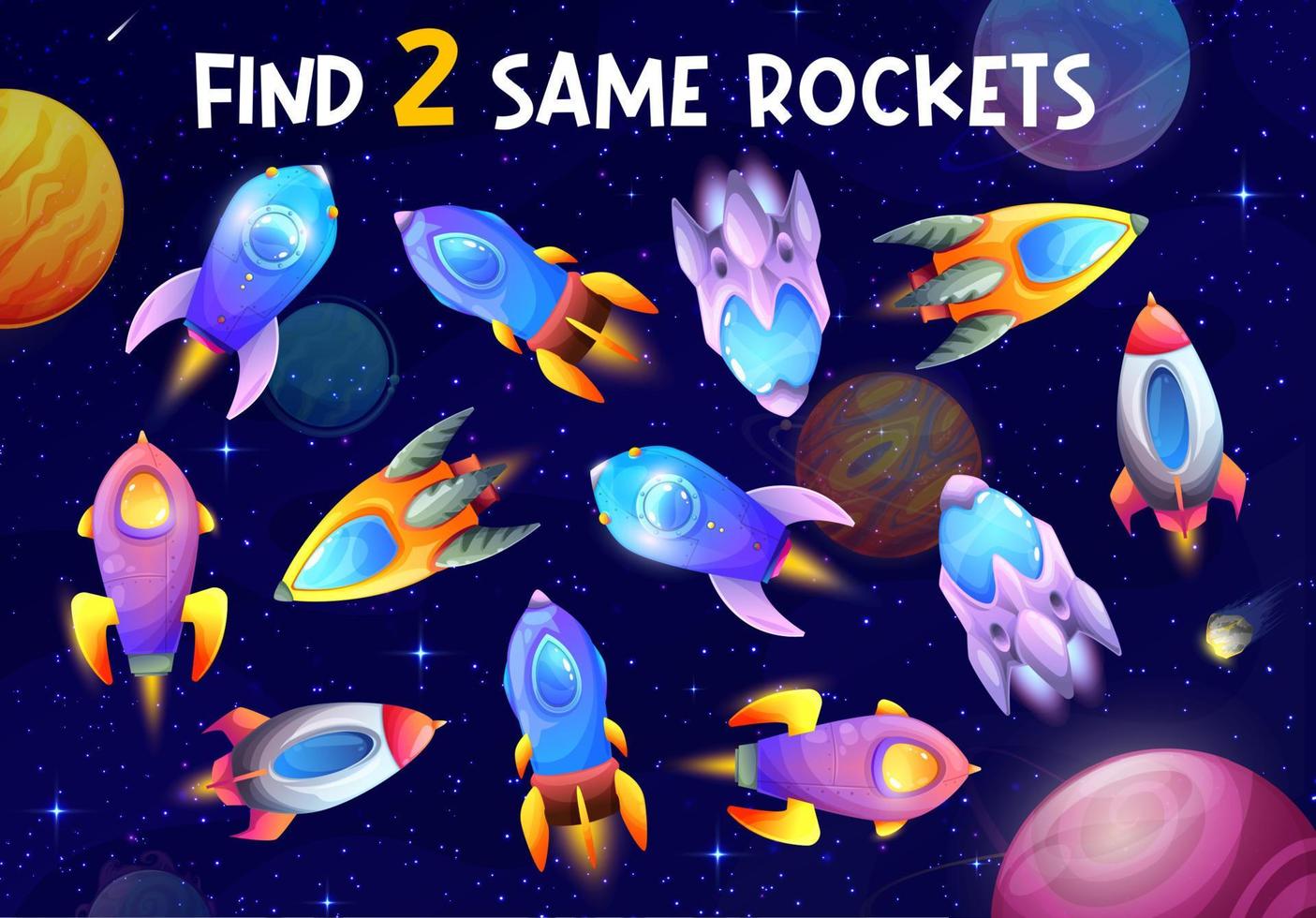 Kids game find two same rocket spaceships riddle 20201613 Vector Art at ...
