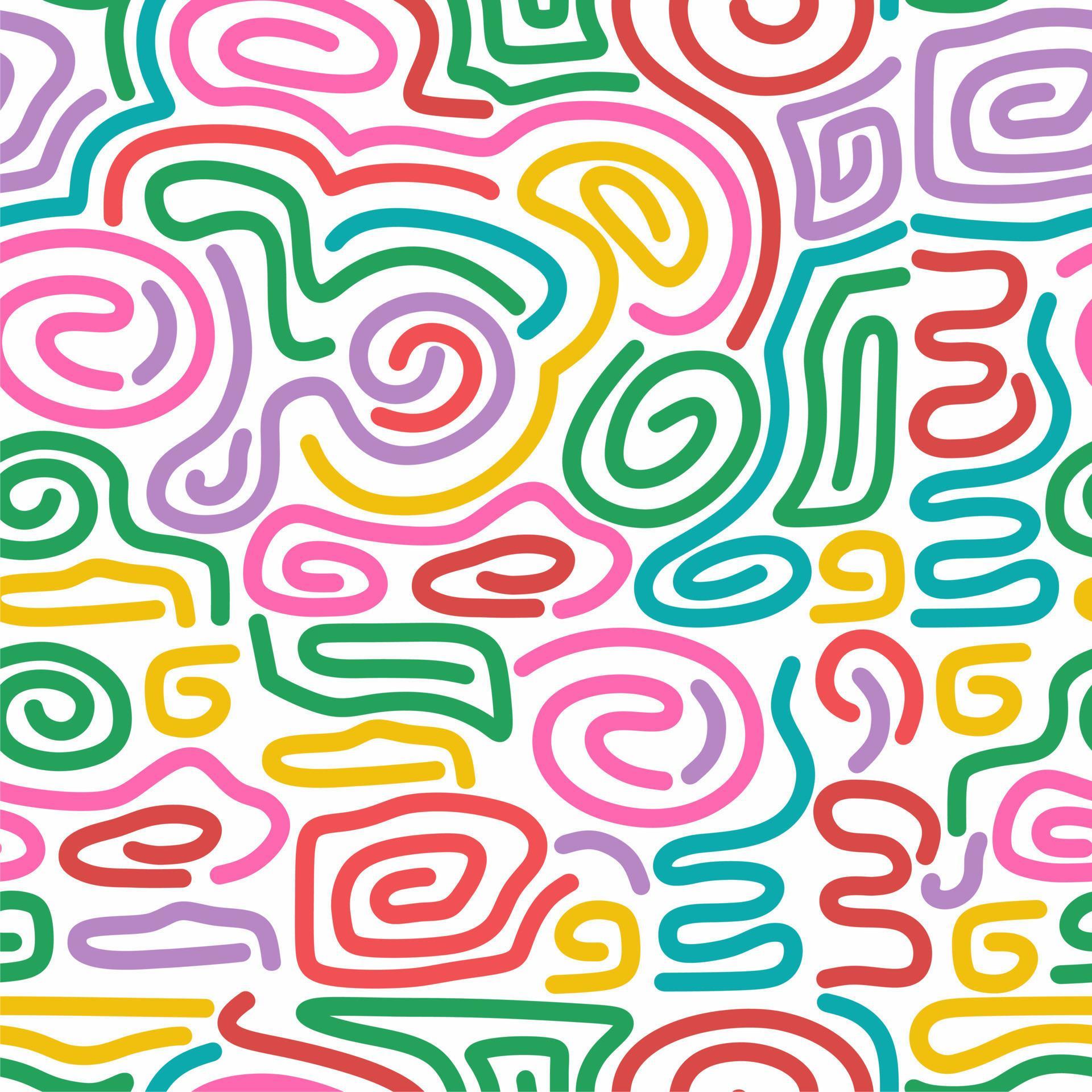 Colorful seamless pattern. Fun colorful line doodle shape background ...