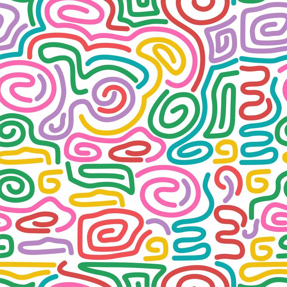 Colorful seamless pattern. Fun colorful line doodle shape background ...