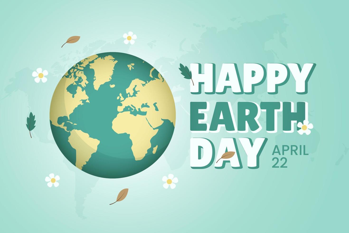 Happy Earth day April 22 banner with globe and flowers leaves ...