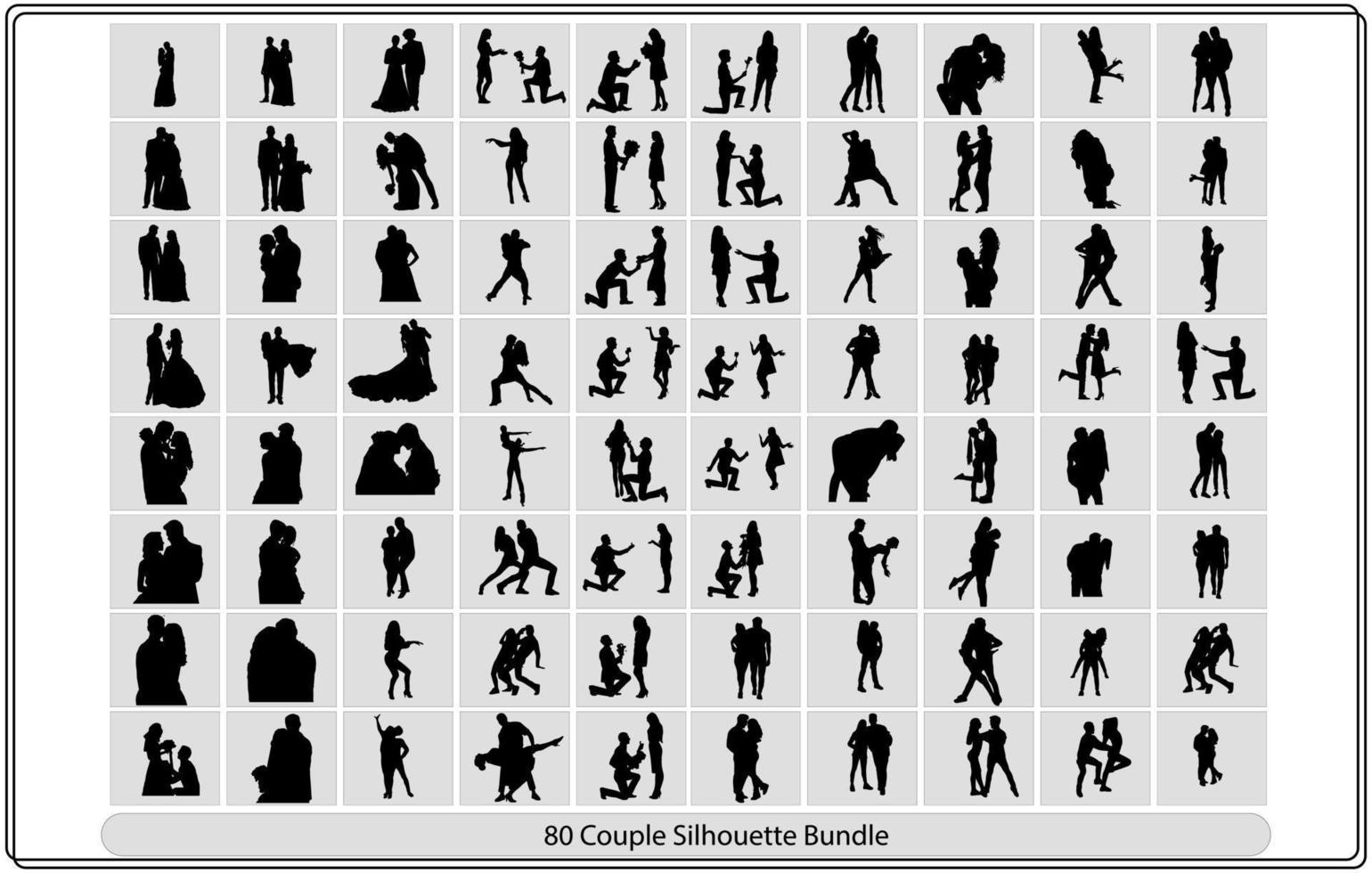 Man And Woman Couple Silhouette Flat Vector Set Isolated On White