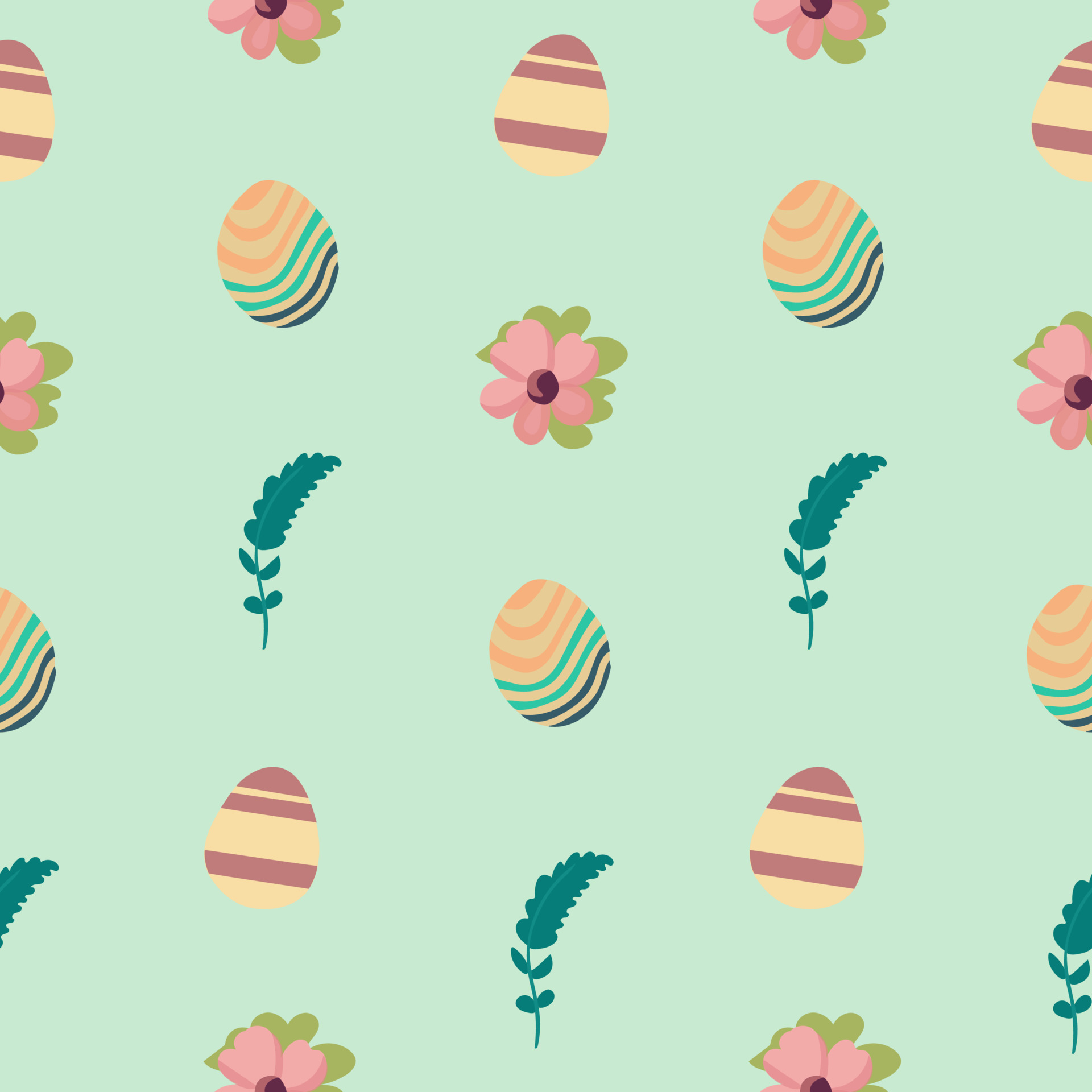 Cute Seamless Easter Pattern With Eggs And Flowers 20211833 Vector Art