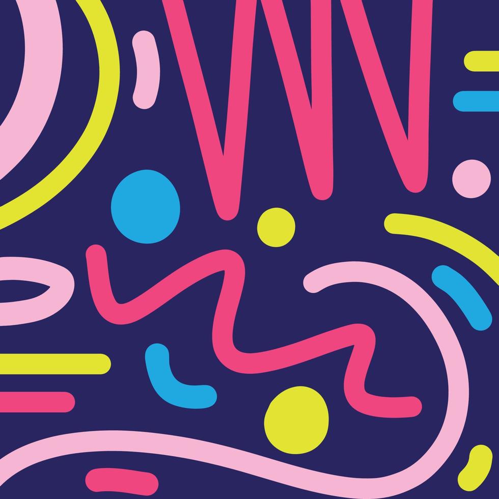 90s colorful abstract vector line art doodle seamless pattern background. Trendy simple childish ...