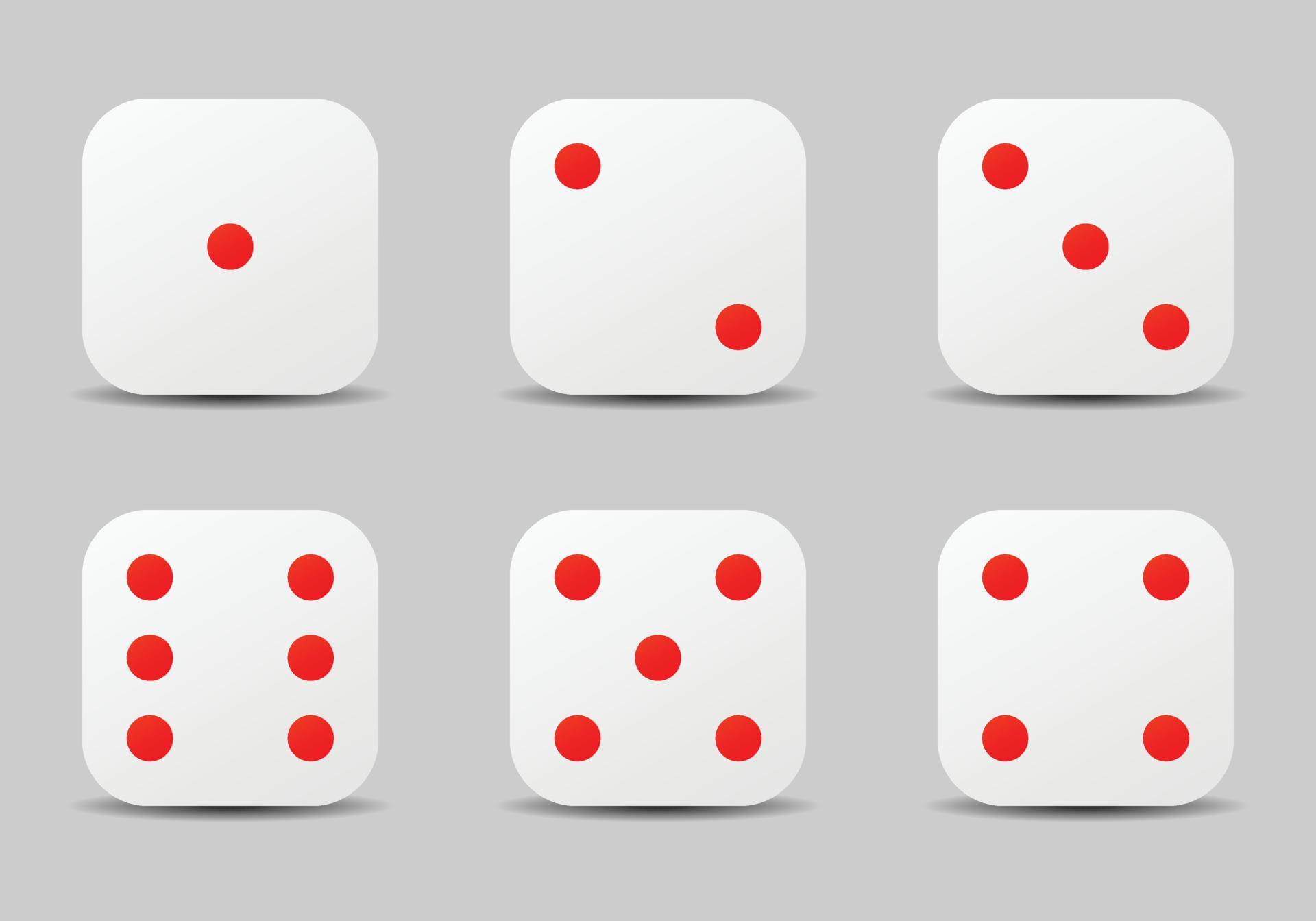 Dice sides, dice faces icon set in flat style design with shadow effect ...
