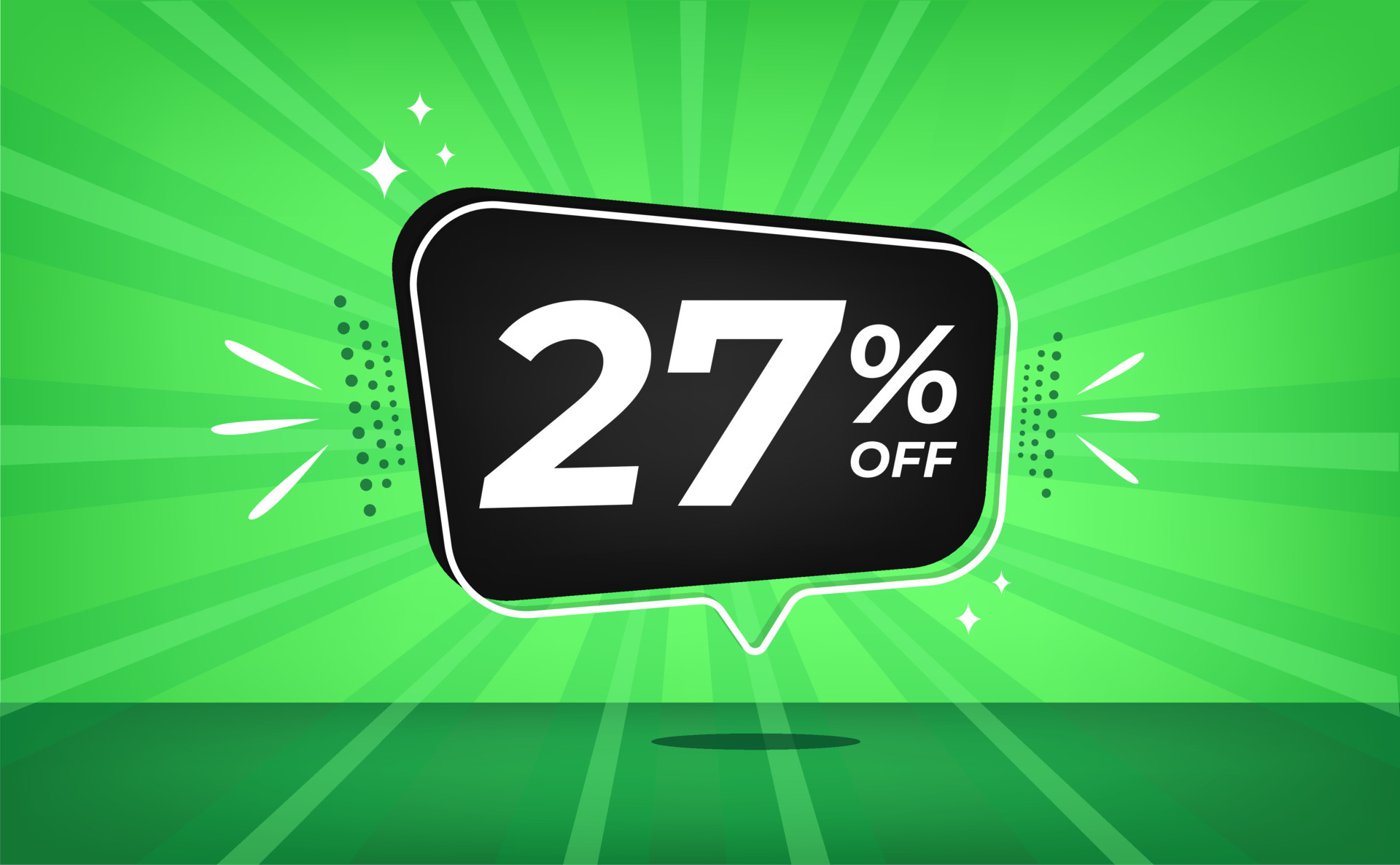 27 percent off. Green banner with twenty-seven percent discount on a ...