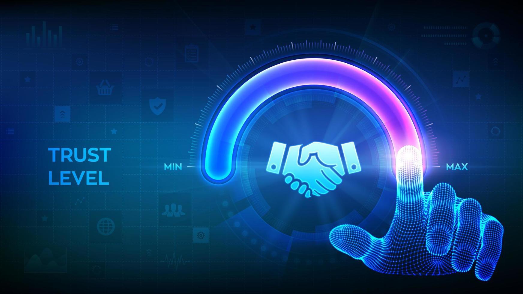 Trust levels knob button. Increasing confidence Level. Wireframe hand ... Trust levels knob button. Increasing confidence Level. Wireframe hand ...