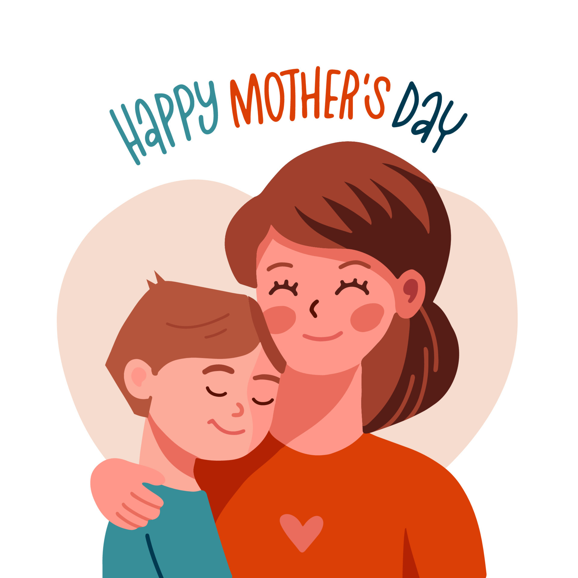 Mother And Son Happy Mother S Day Greeting Card Flat Hand Drawn