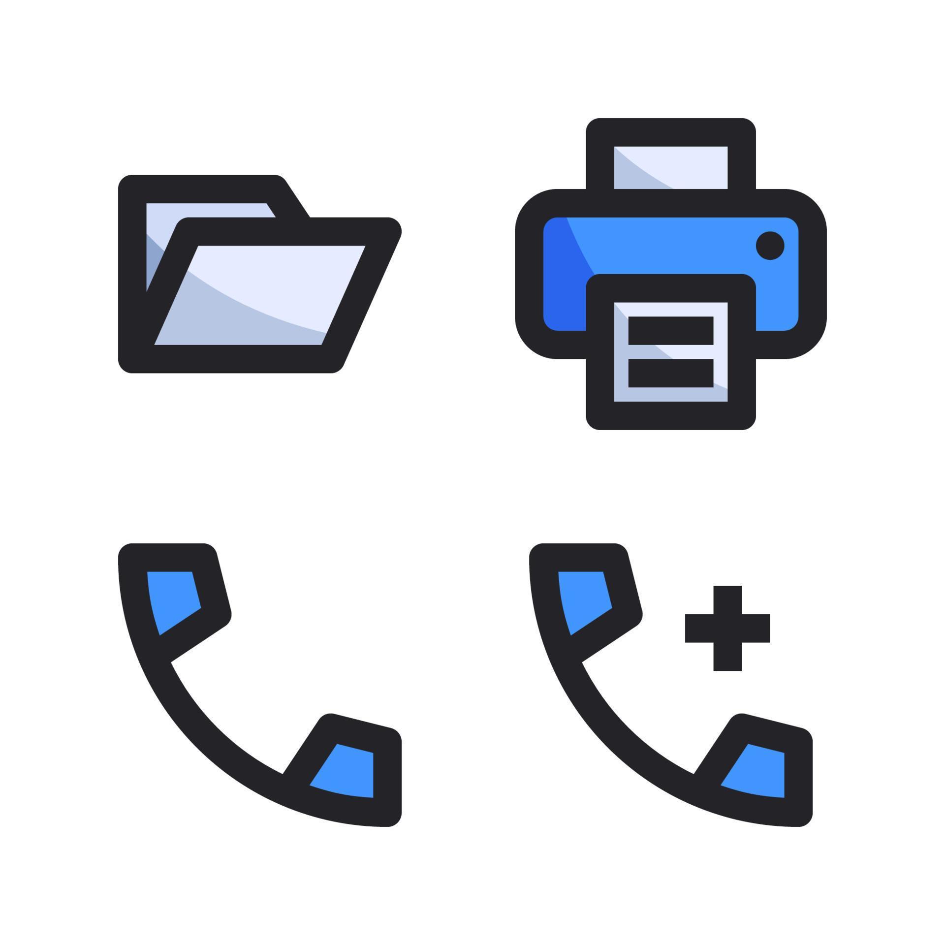 User Interface Icons Set. Open folder, printer, telephone, add telephone. Perfect for website ...