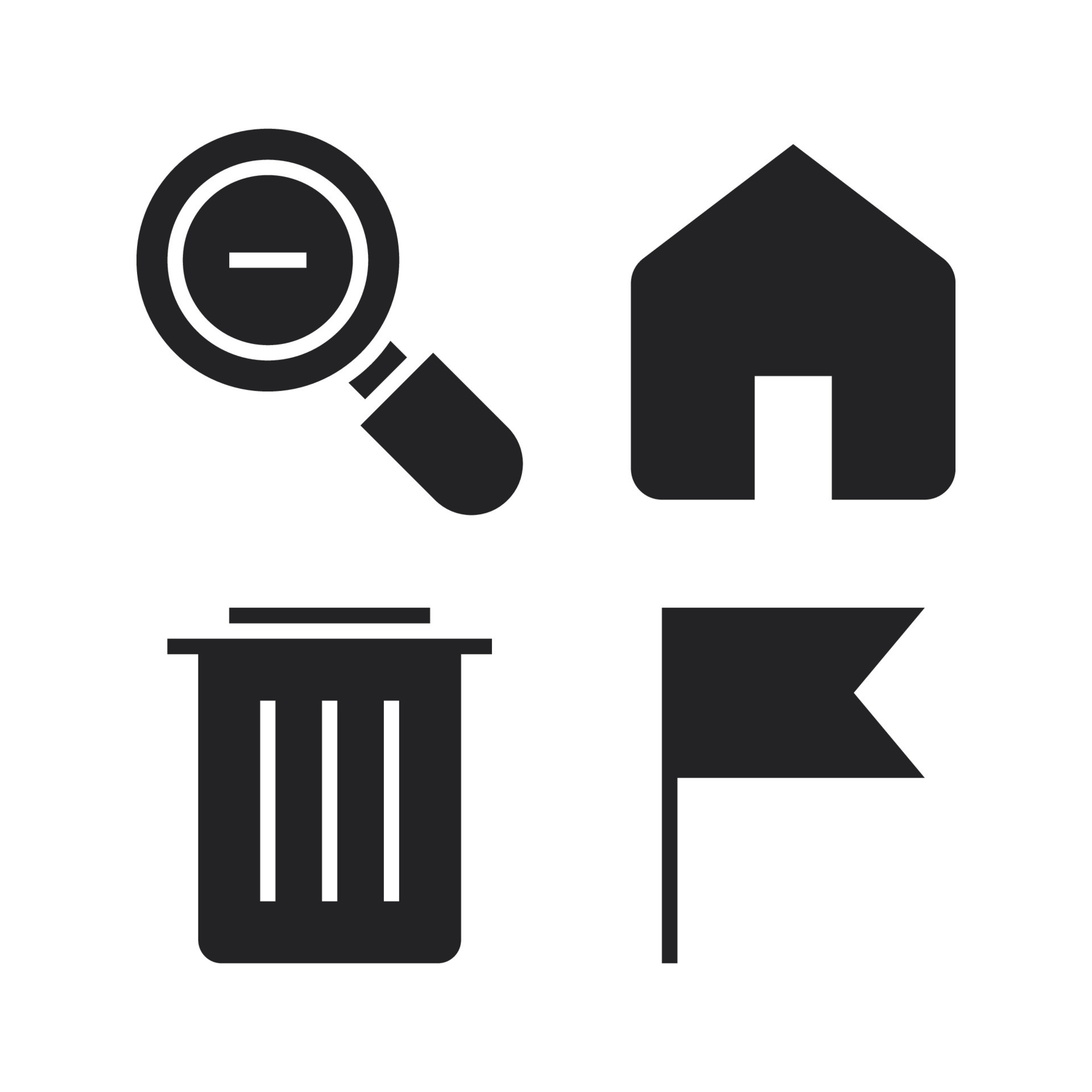 User Interface icons set. Zoom out, home, trash bin, flag. Perfect for website mobile app, app ...