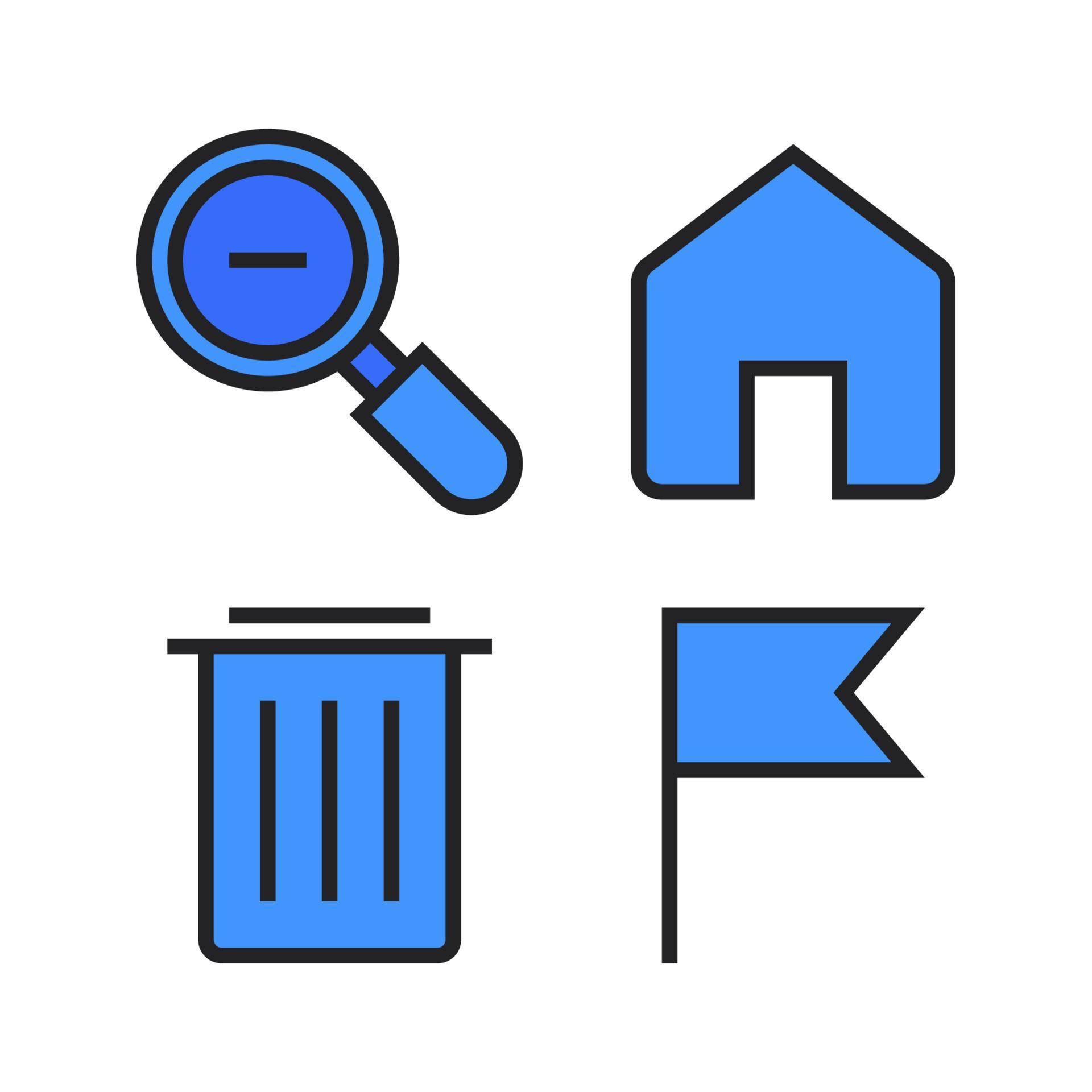 User Interface icons set. Zoom out, home, trash bin, flag. Perfect for website mobile app, app ...