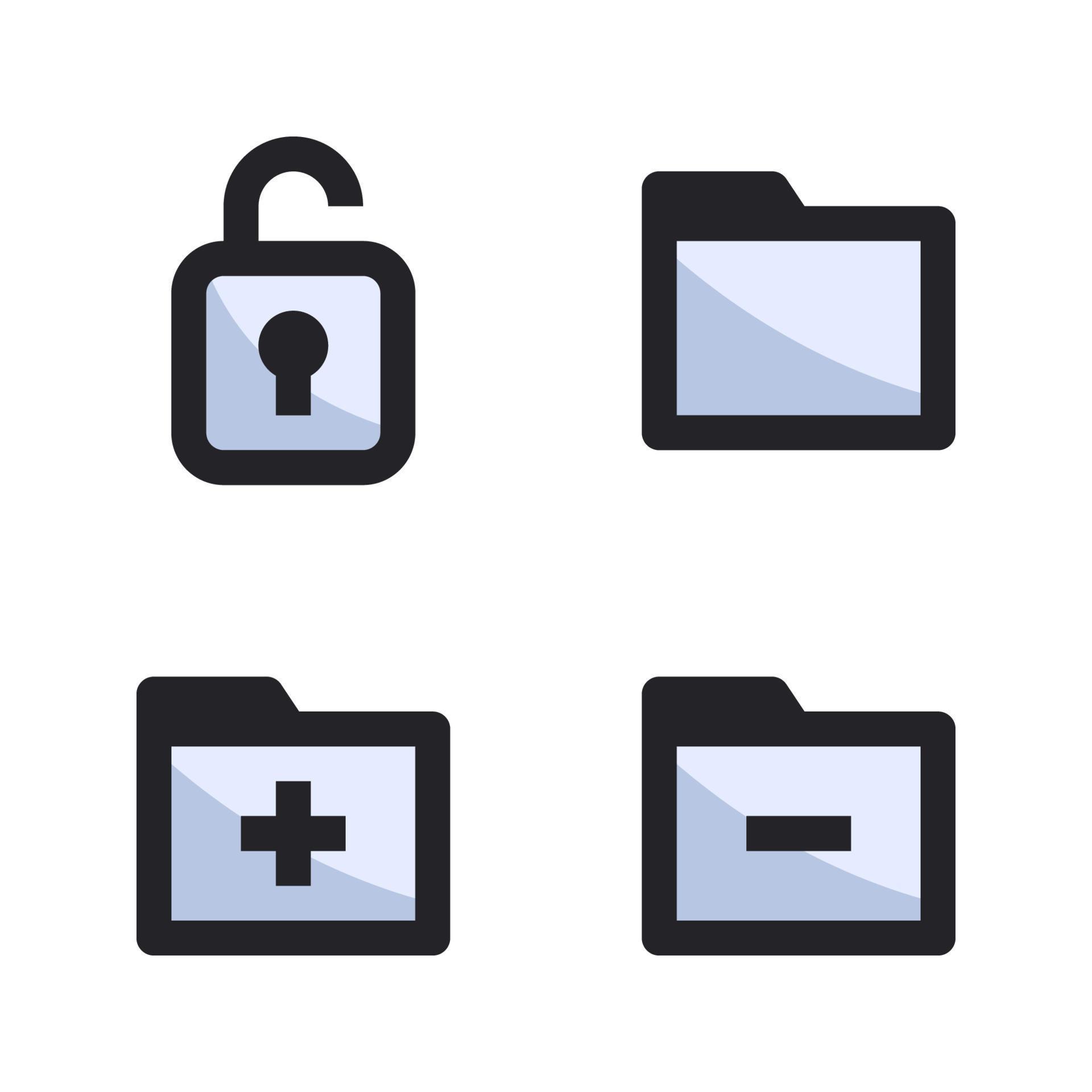 User Interface Icons Set. Unlock, folder, add folder, delete folder ...