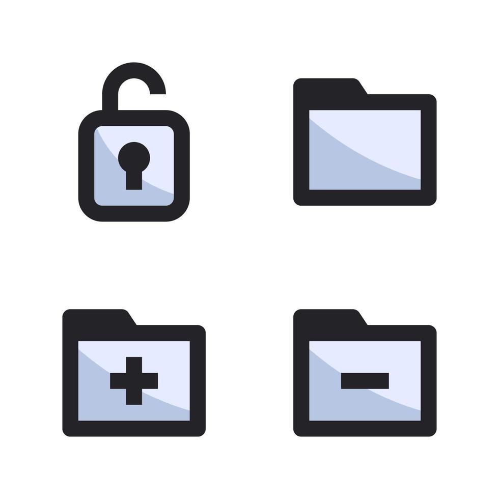 User Interface Icons Set. Unlock, folder, add folder, delete folder. Perfect for website mobile ...