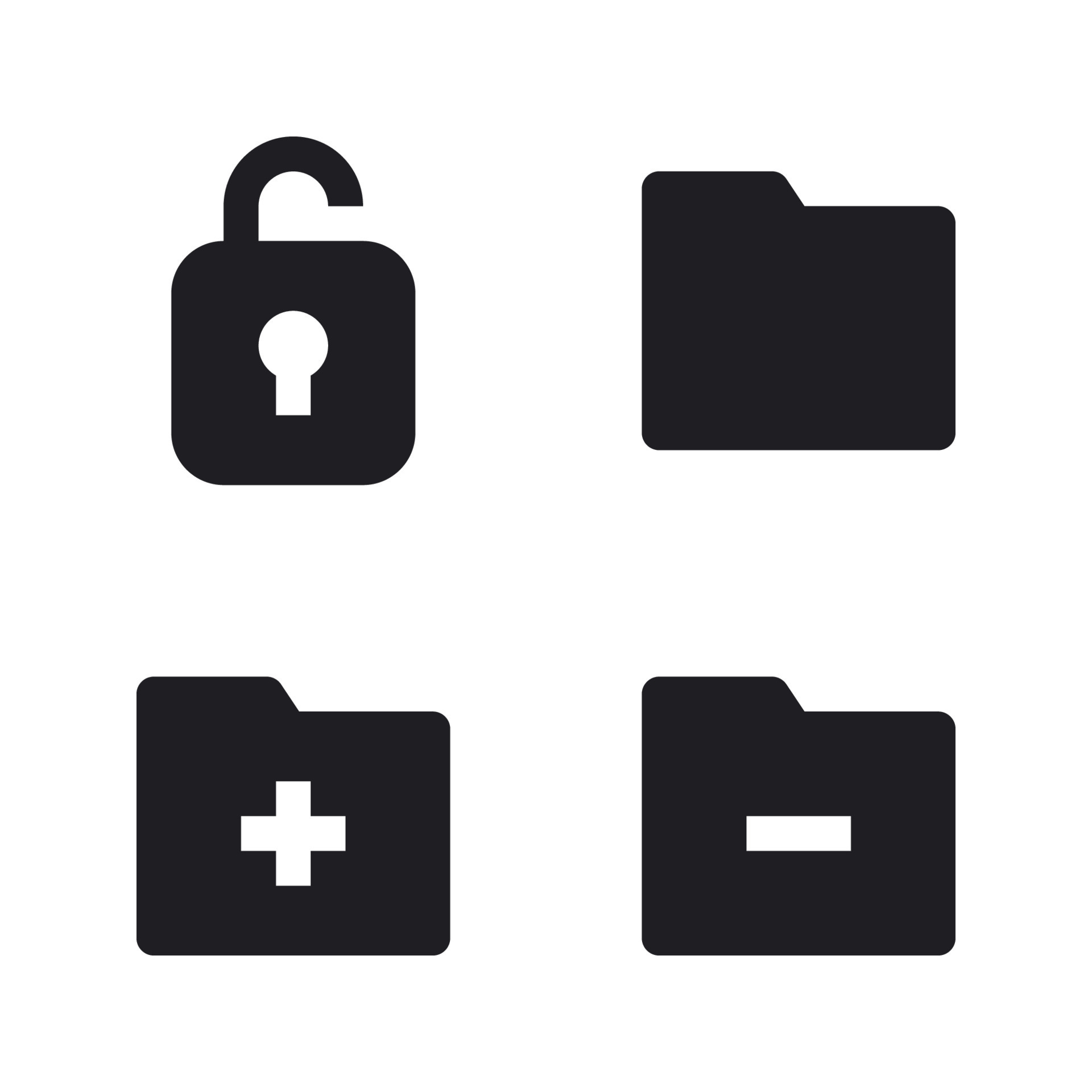 User Interface Icons Set. Unlock, folder, add folder, delete folder ...