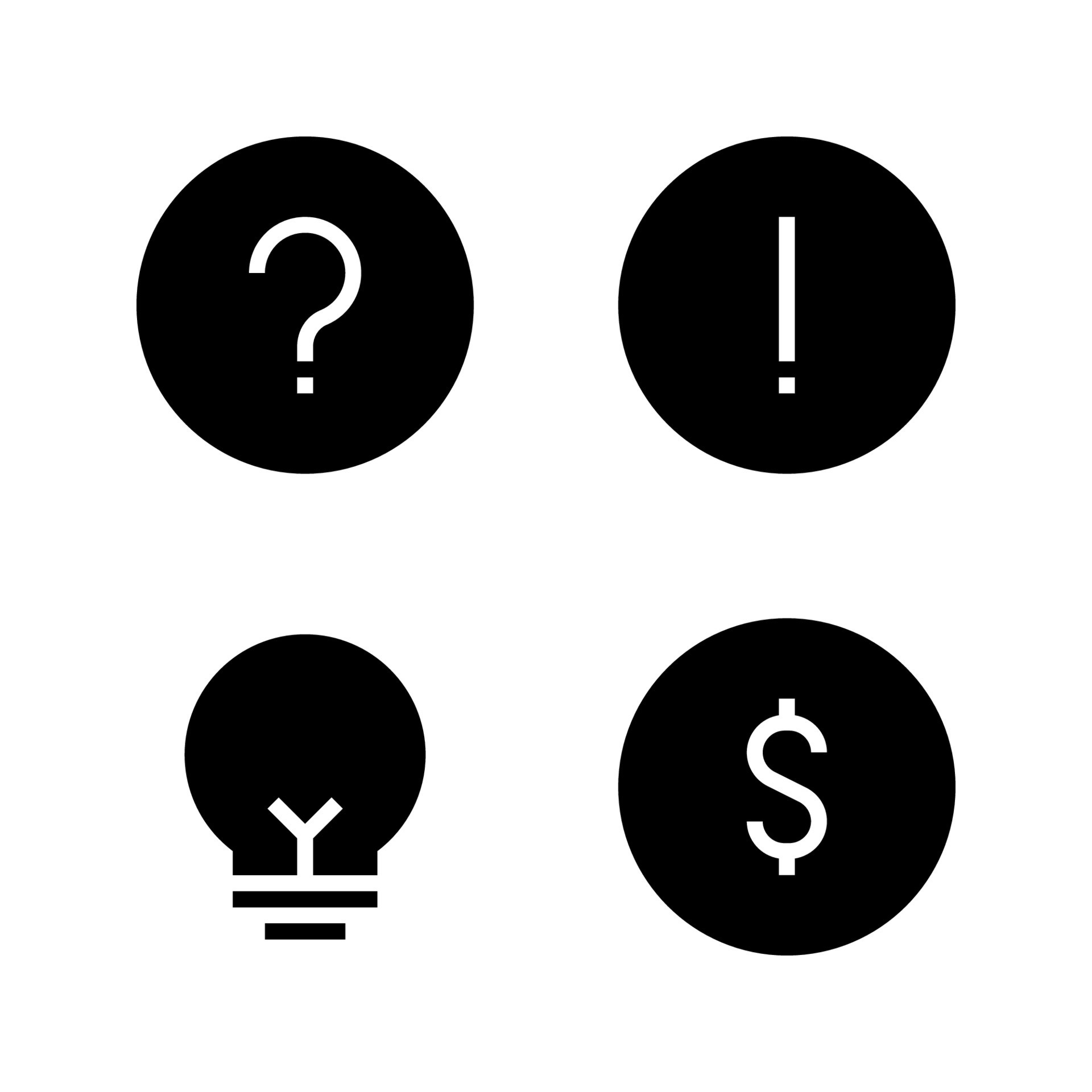 User Interface Icons set. Question mark, warning, lamp, dollar. Perfect ...