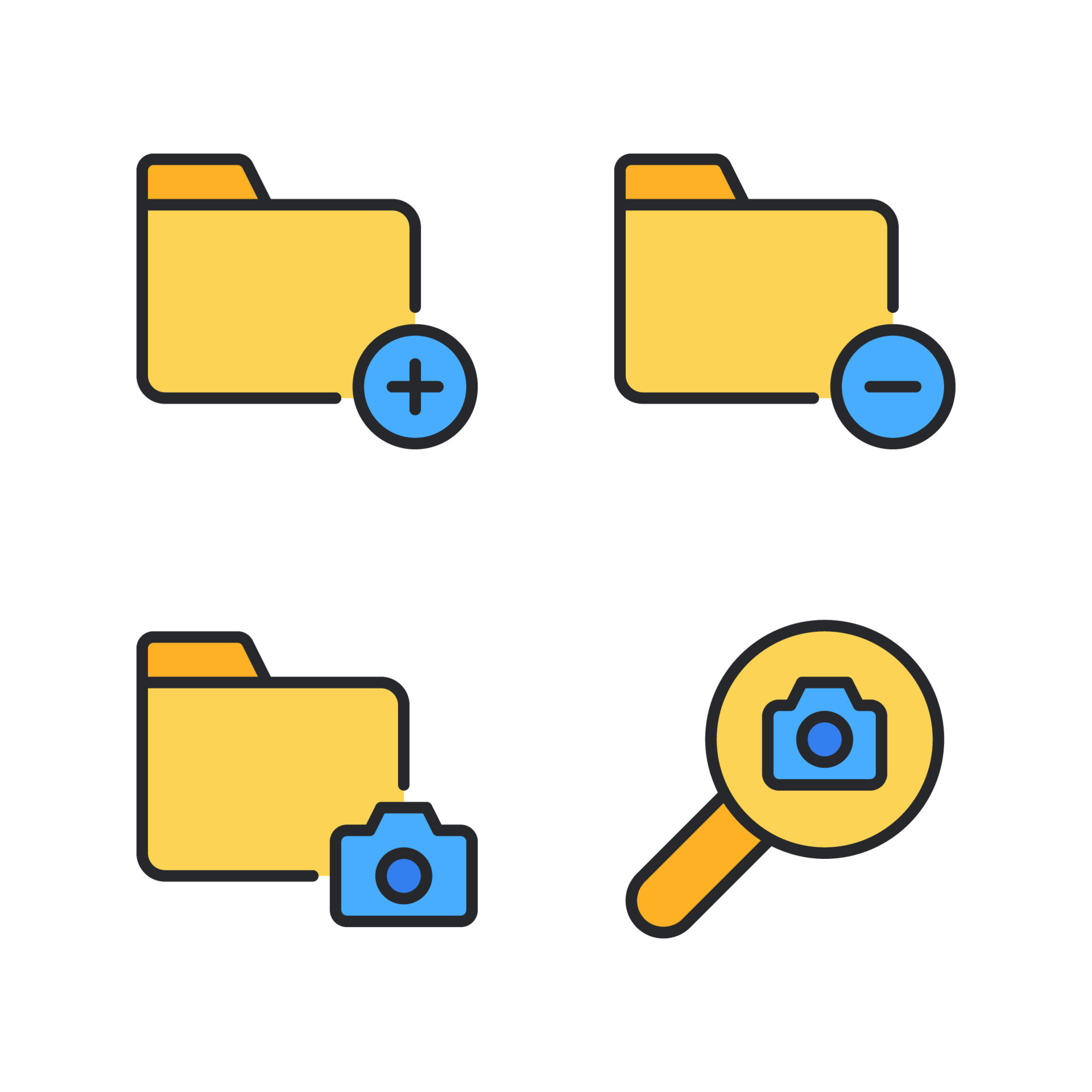 Photography Icons Set Add Folder Delete Folder Image Photo Search Perfect For Website