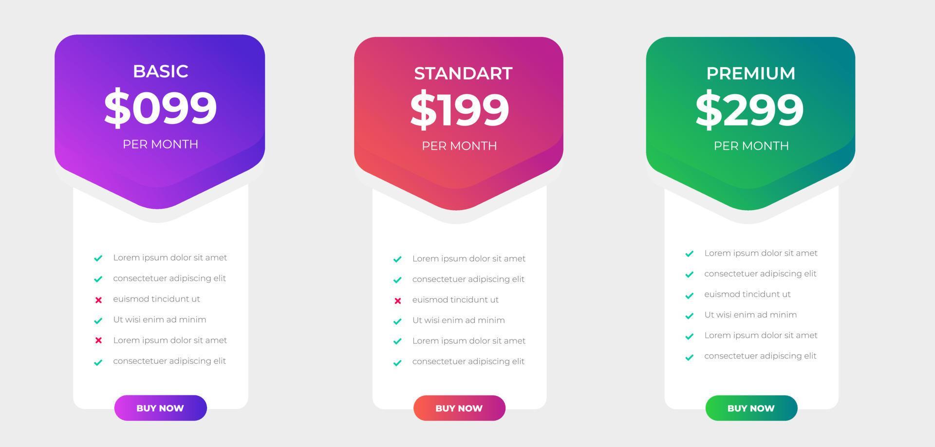 Pricing Table And Pricing Chart Price List Vector Template For Web Or App Ui Ux Design Tables