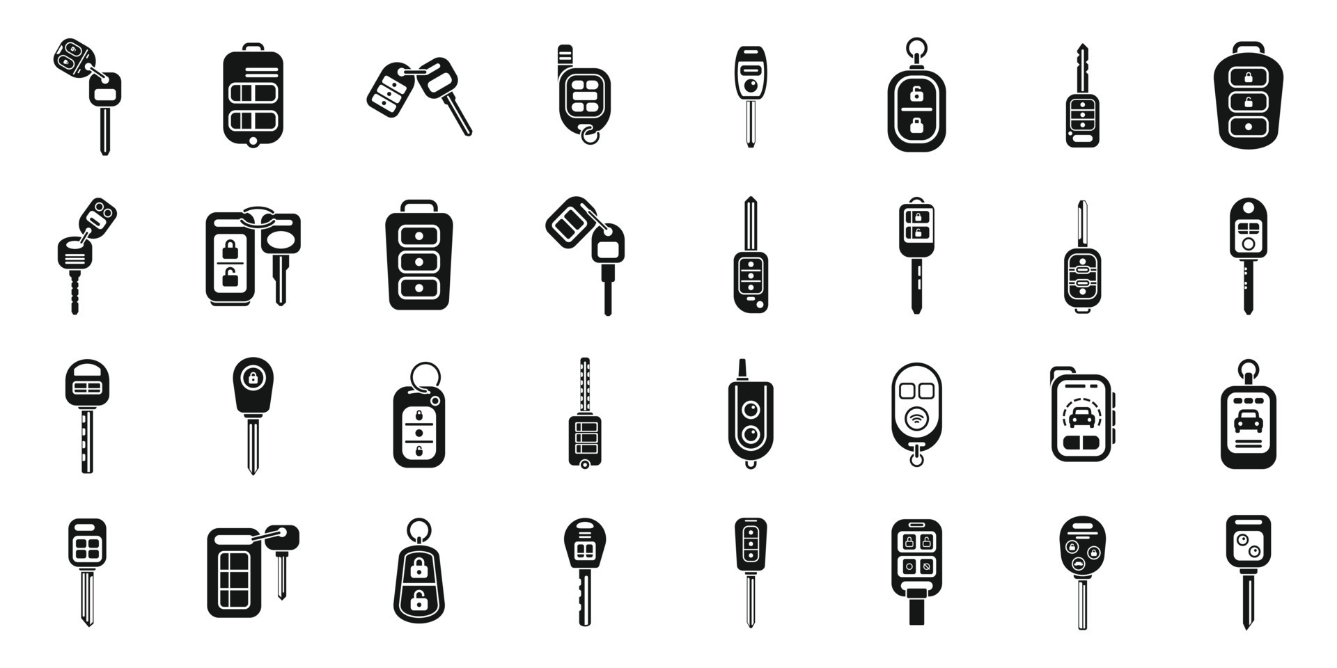 Car Alarm System Icons Set Simple Vector Car Key 20246710 Vector Art