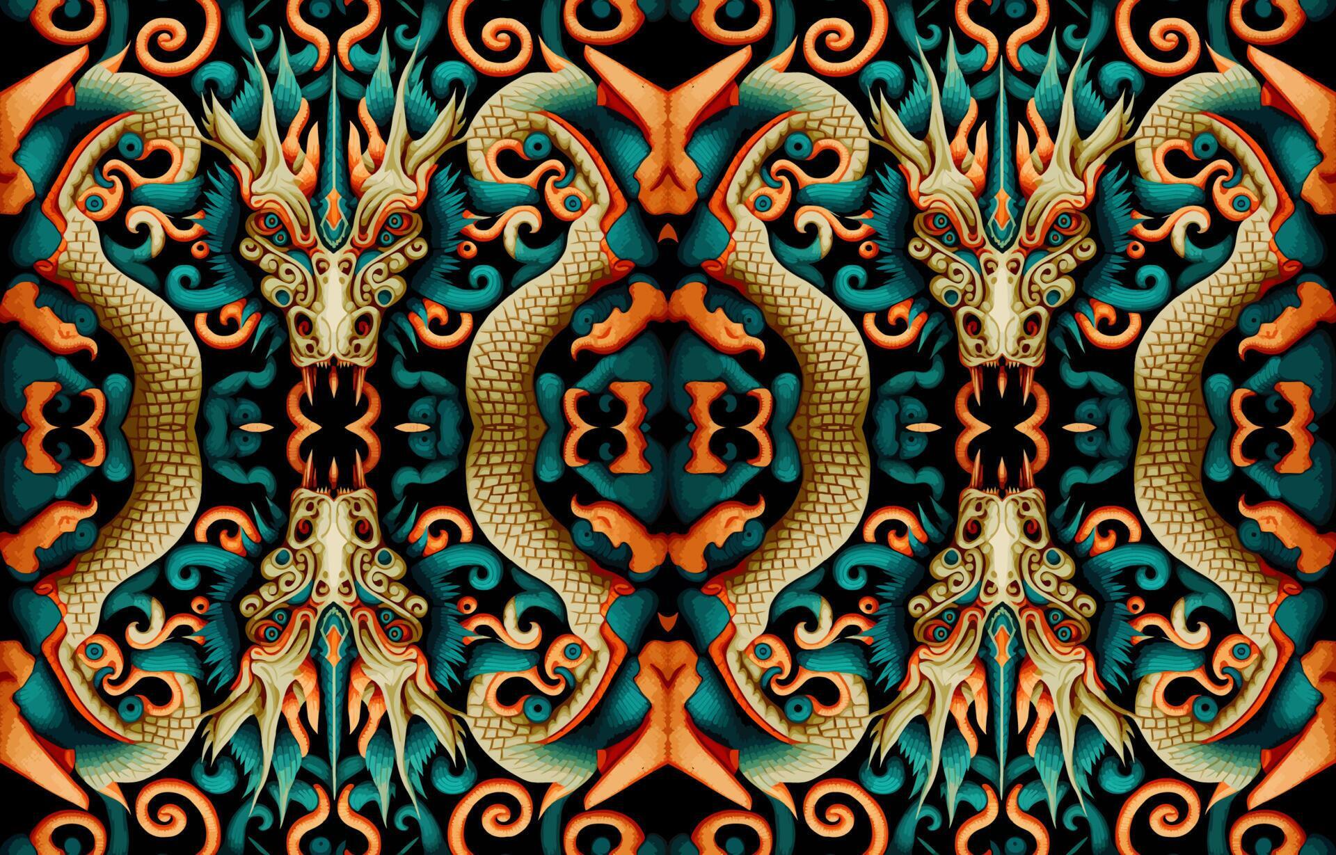 Dragon fabric seamless pattern. Abstract fabric textile line graphic ...