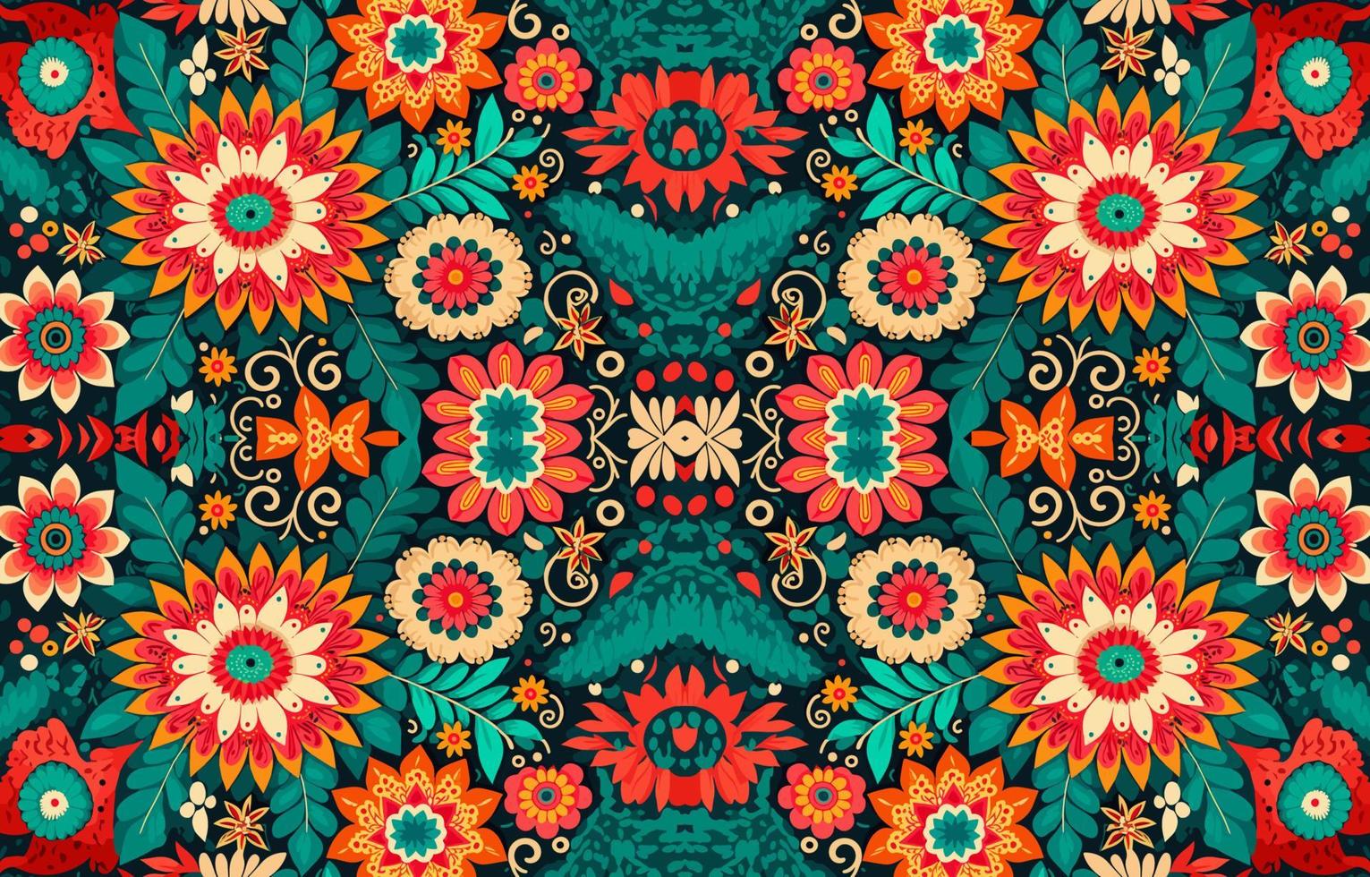 Floral seamless fabric pattern on black background. Abstract fabric ...