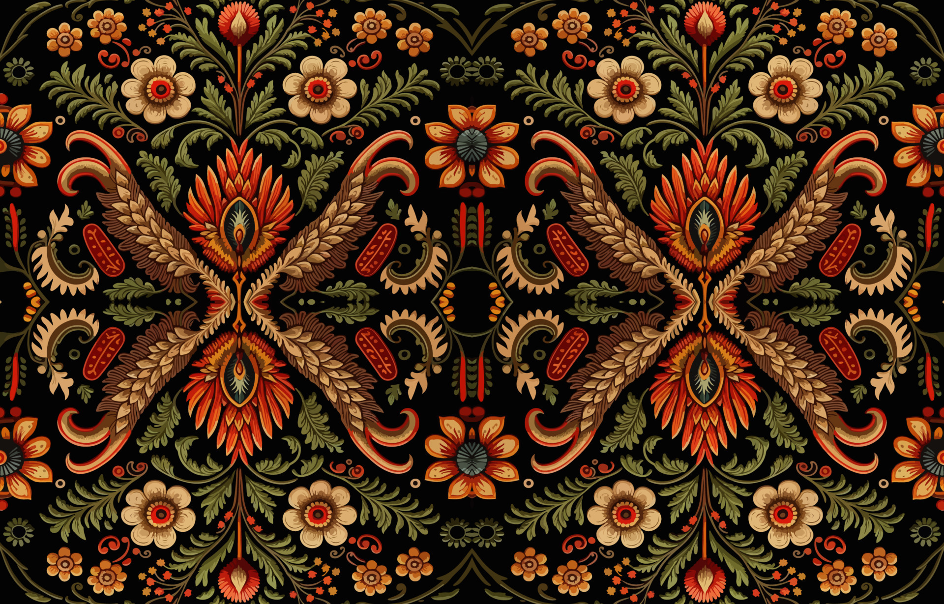 Floral seamless fabric pattern on black background. Abstract fabric ...