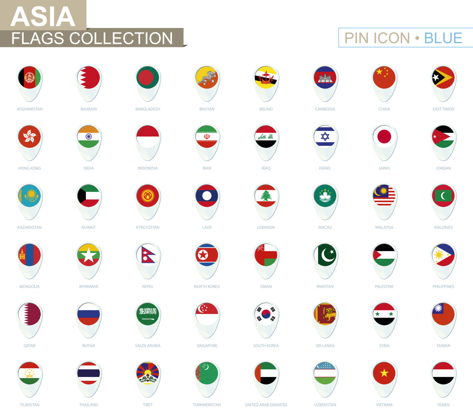 Asia Flags Collection Big Set Of Blue Pin Icon With Flags 20254311 asia-flags-collection-big-set-of-blue-pin-icon-with-flags-20254311