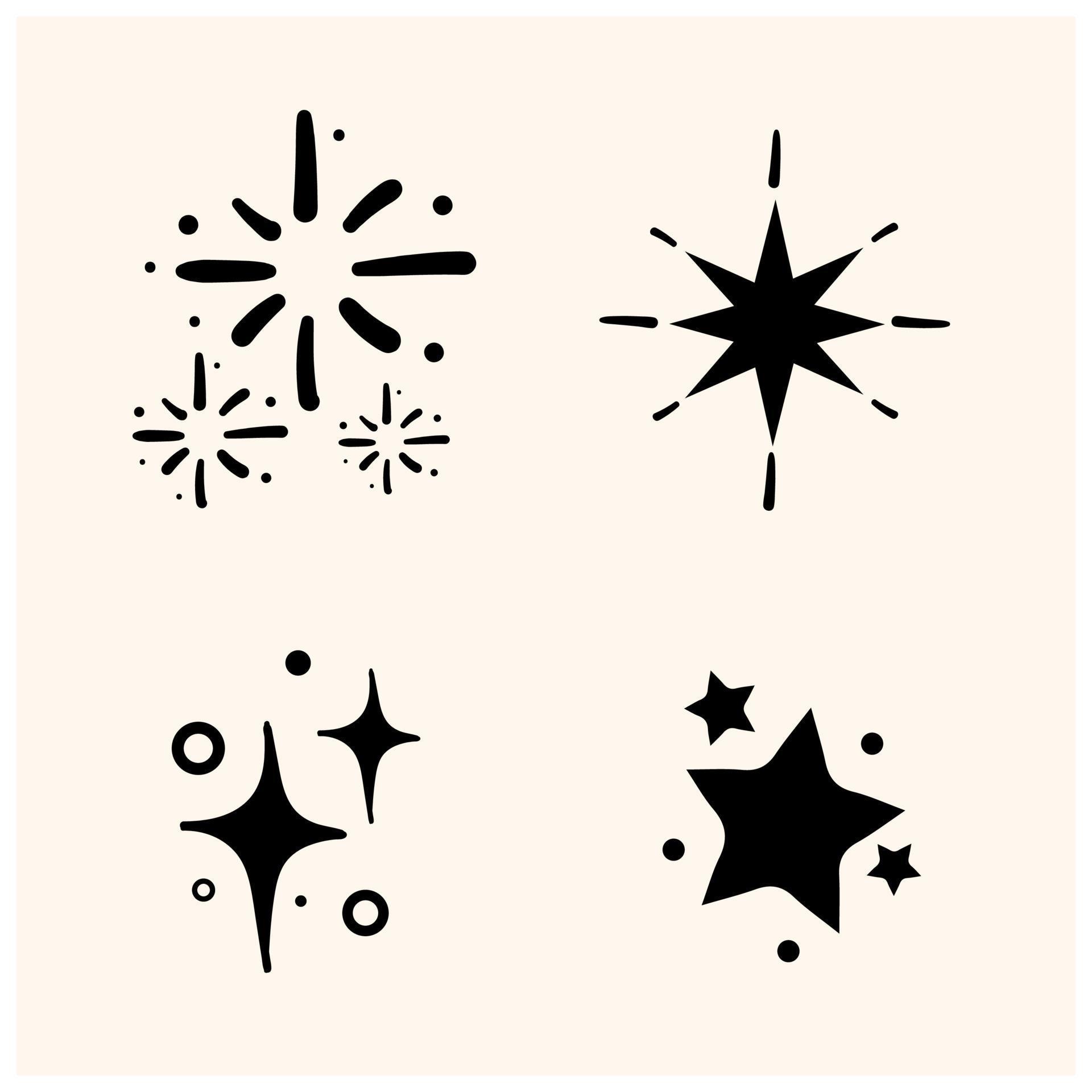 Line star glitter shine of doodle set. Star shine glow, spark glitter, sparkle light vector ...