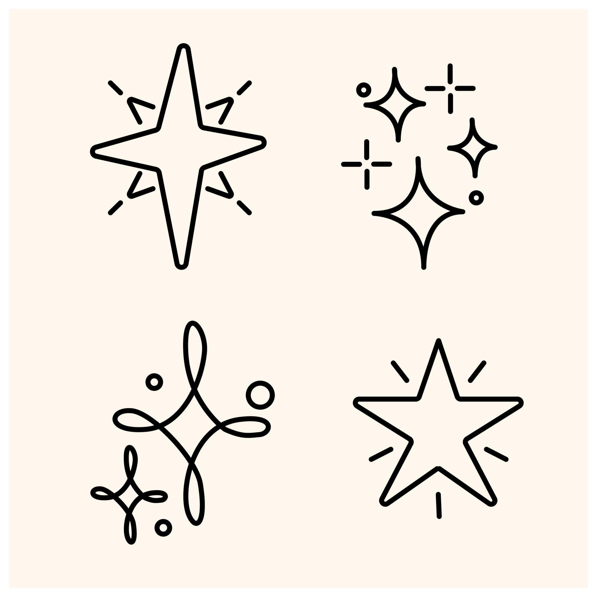 Line star glitter shine of doodle set. Star shine glow, spark glitter, sparkle light vector ...
