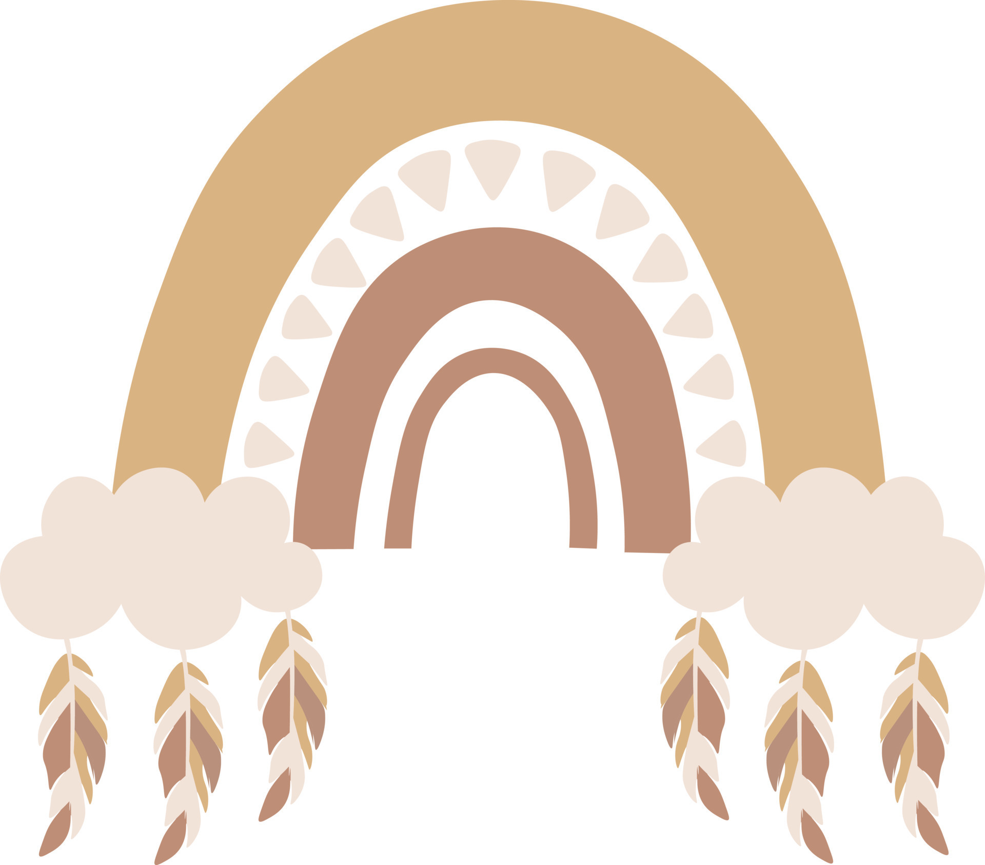 Boho rainbow with feathers, isolated elements on white background ...