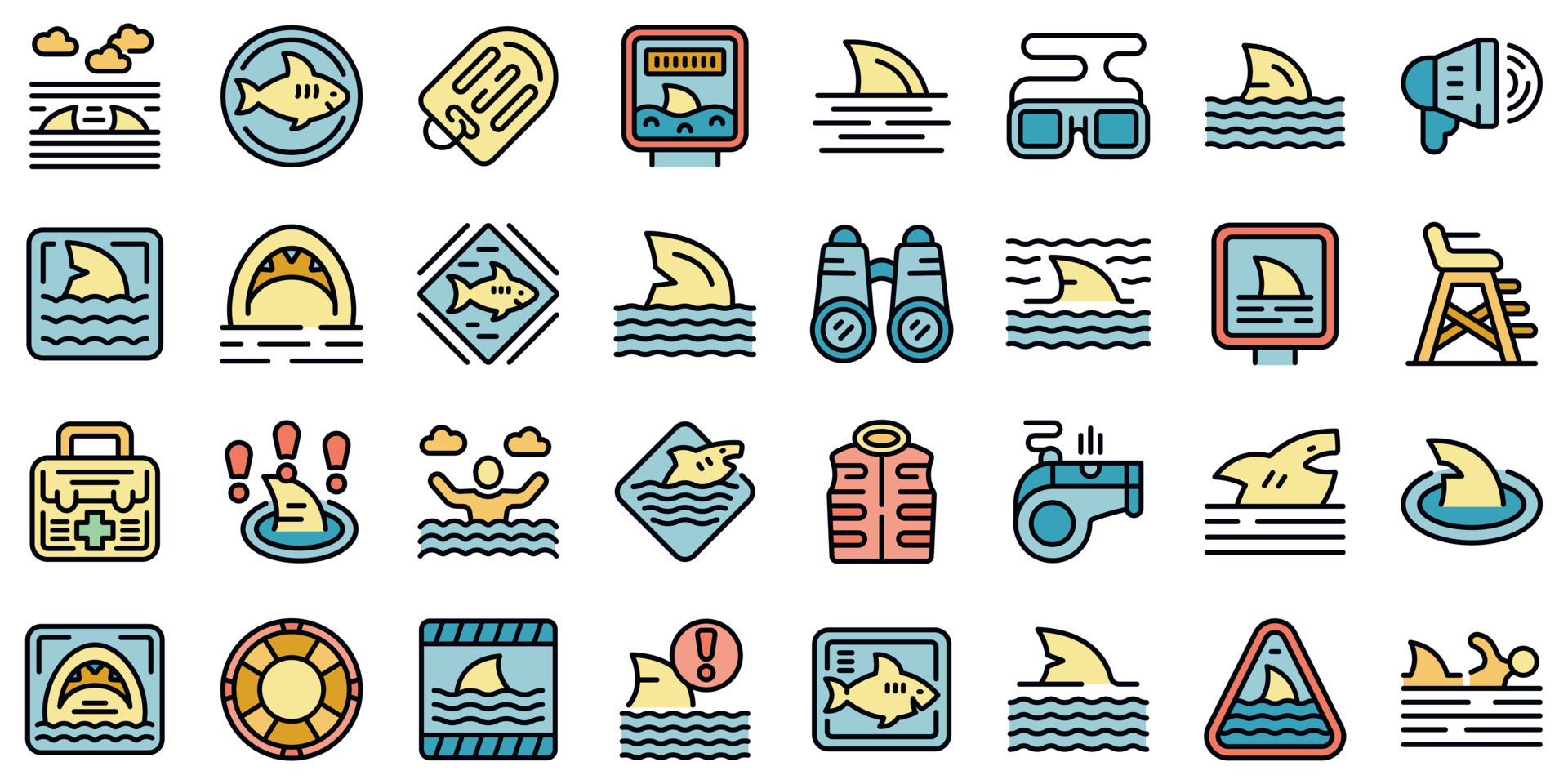 Beware the sharks icons set vector flat 20266763 Vector Art at Vecteezy Beware the sharks icons set vector flat 20266763 Vector Art at Vecteezy