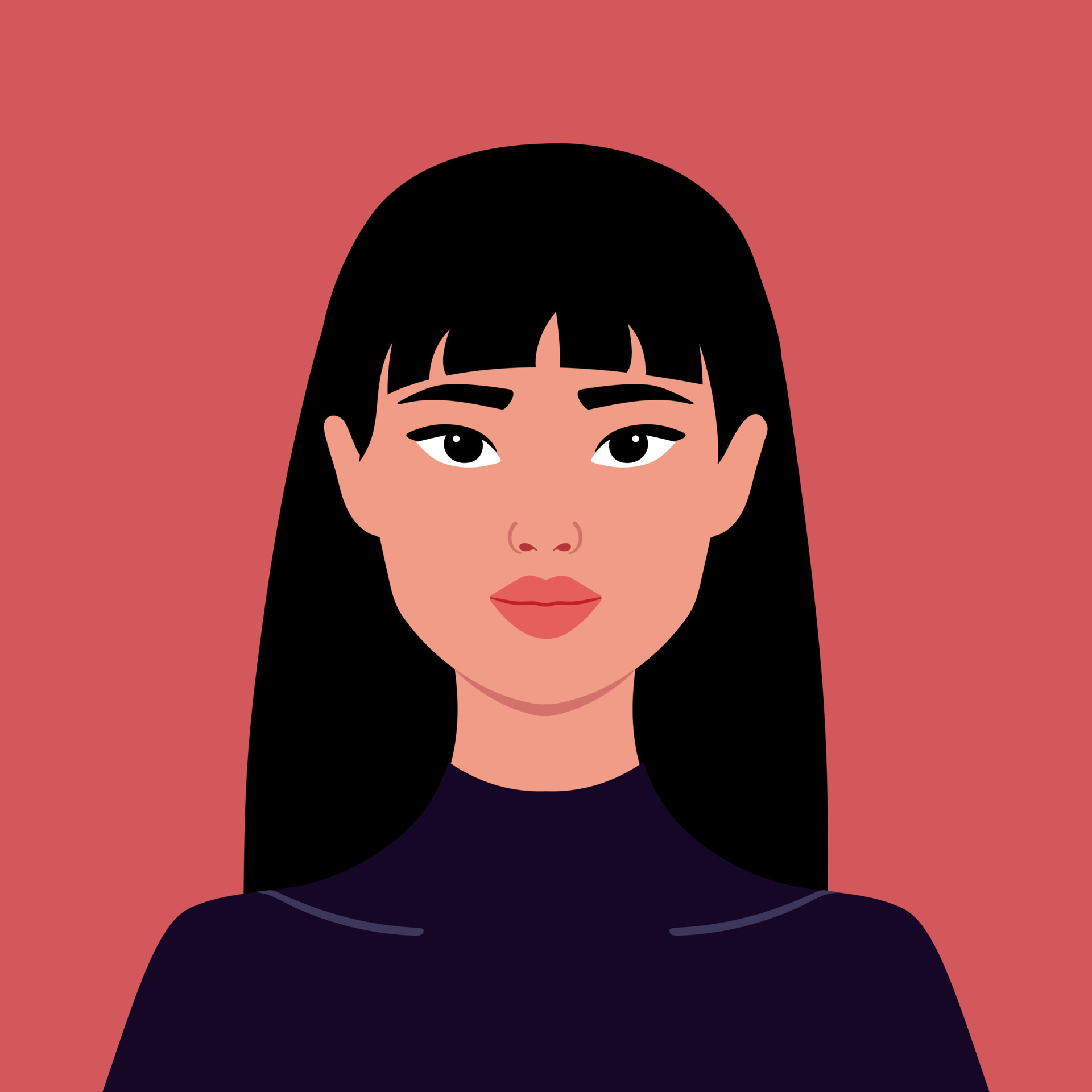 Portrait Of A Beautiful Asian Woman Full Face Portrait In Flat Style