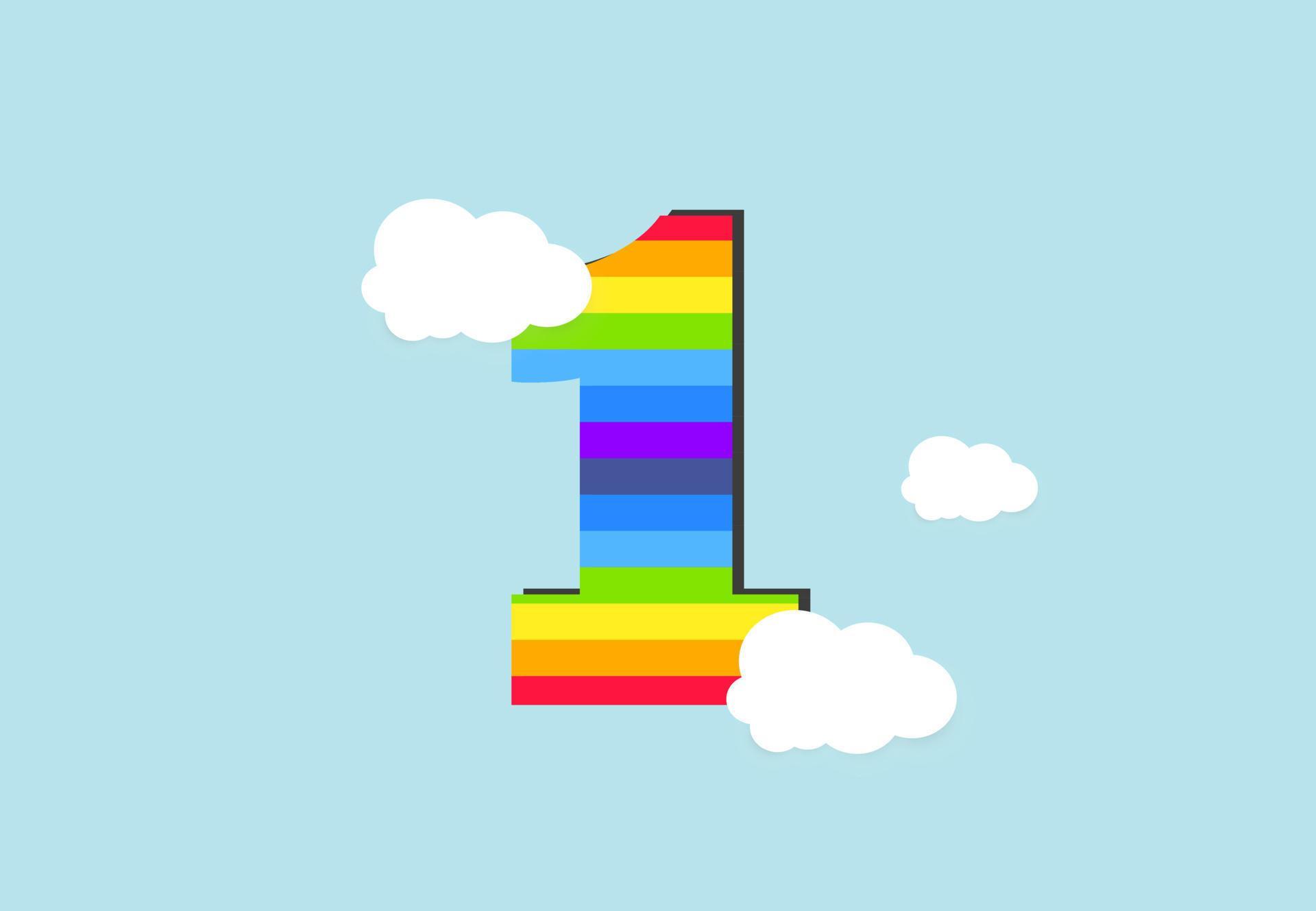 Number 1 Rainbow counting learn object design, abstract rainbow Number ...