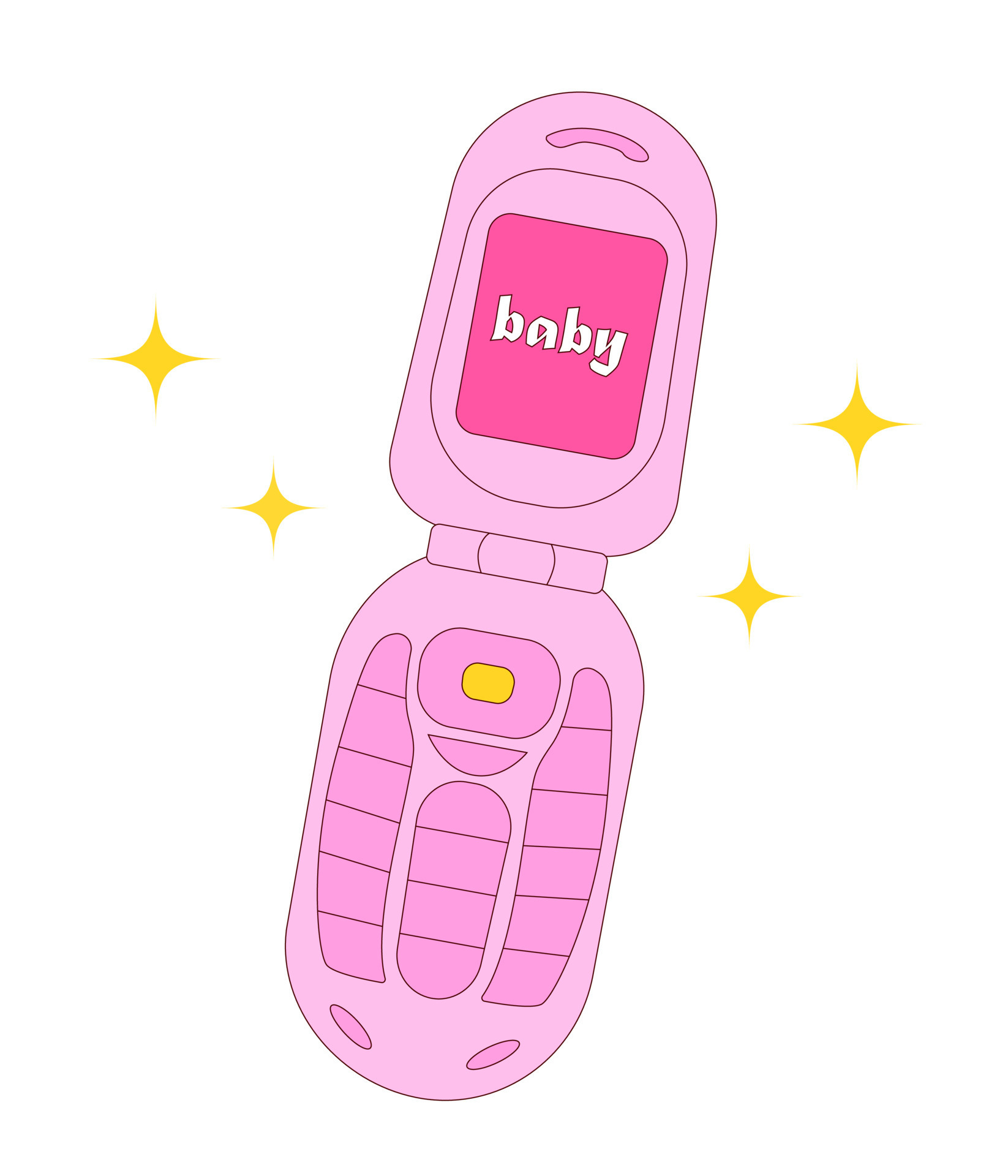 Pink Flip Phone Icon Nostalgia For The 2000 Years Y2k Style Simple Flat Linear Vector