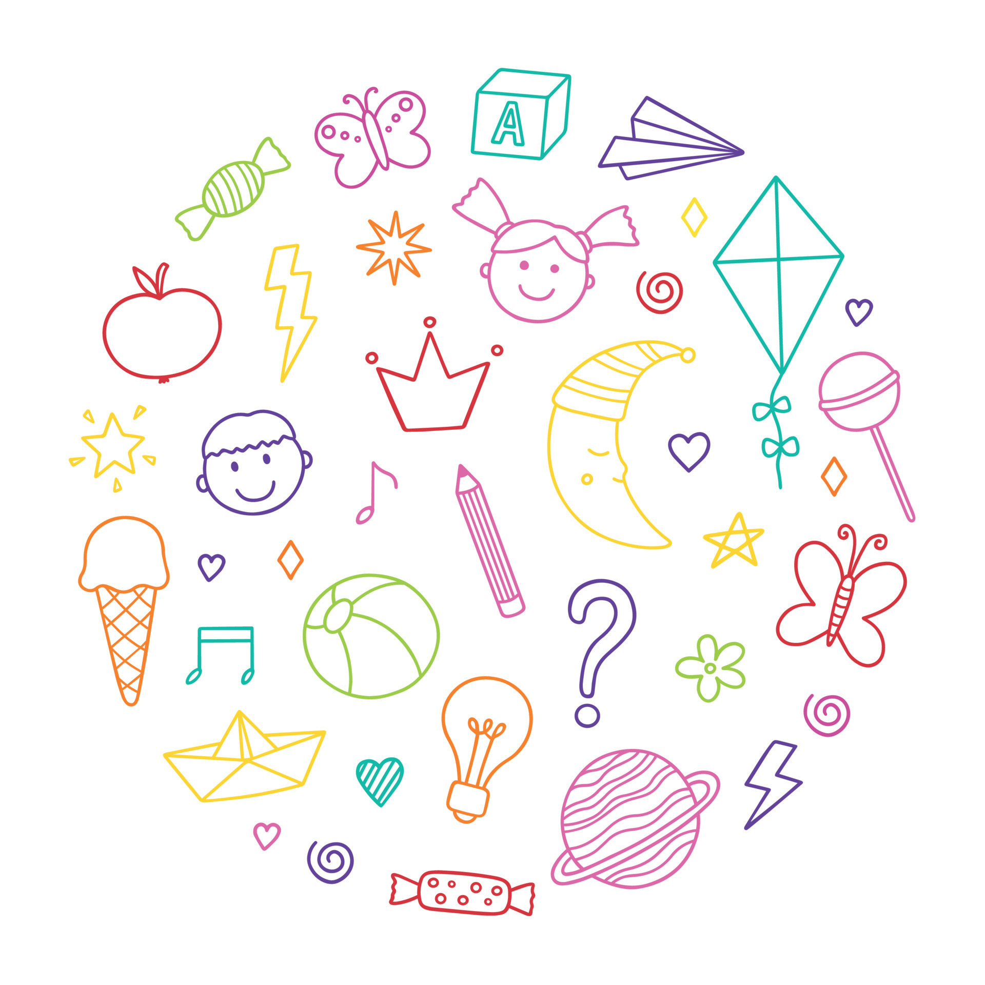 Cute kids doodle set. Children's drawings. Hand drawn vector ... Cute kids doodle set. Children's drawings. Hand drawn vector ...