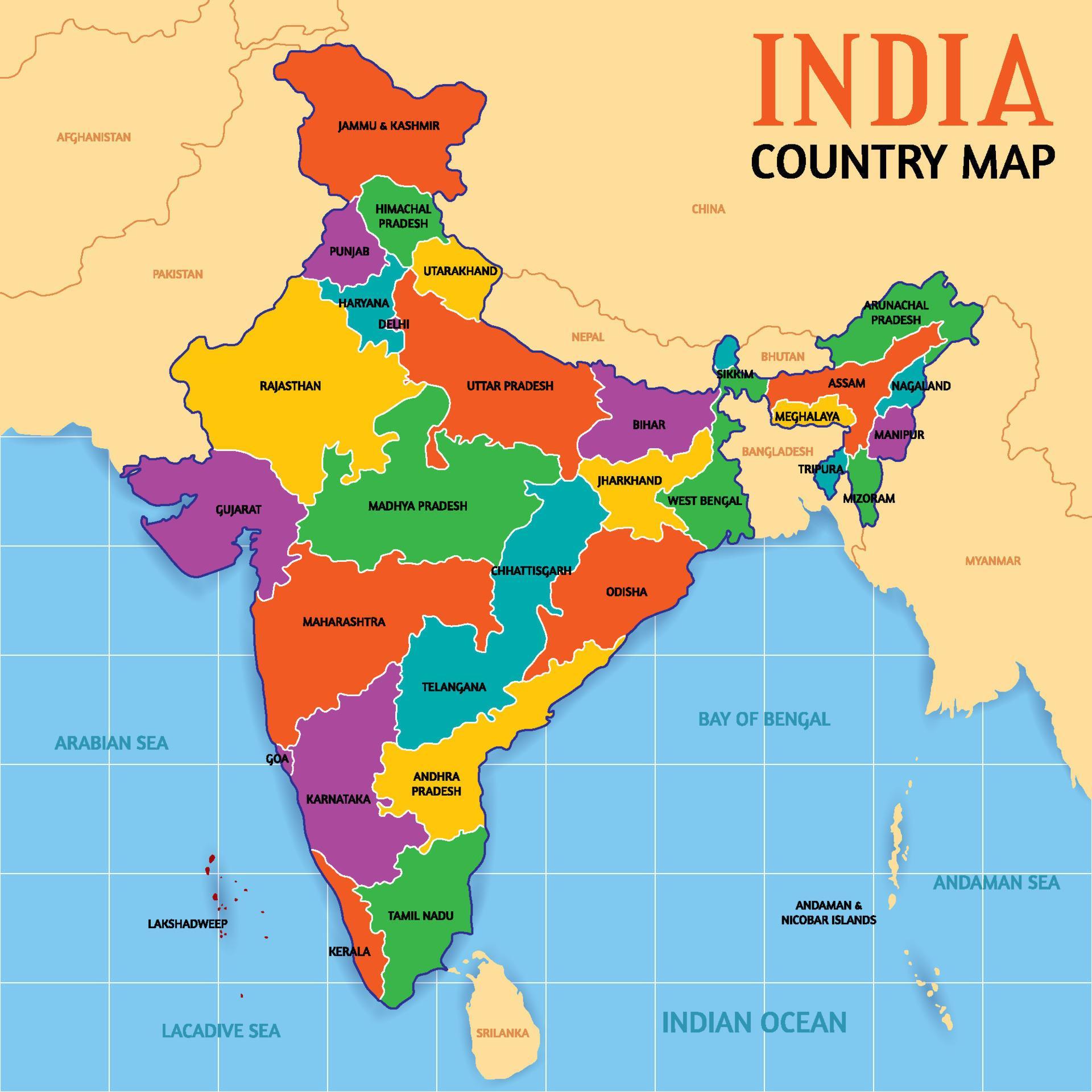 India Country Map with Surrounding Borders 20281467 Vector Art at Vecteezy
