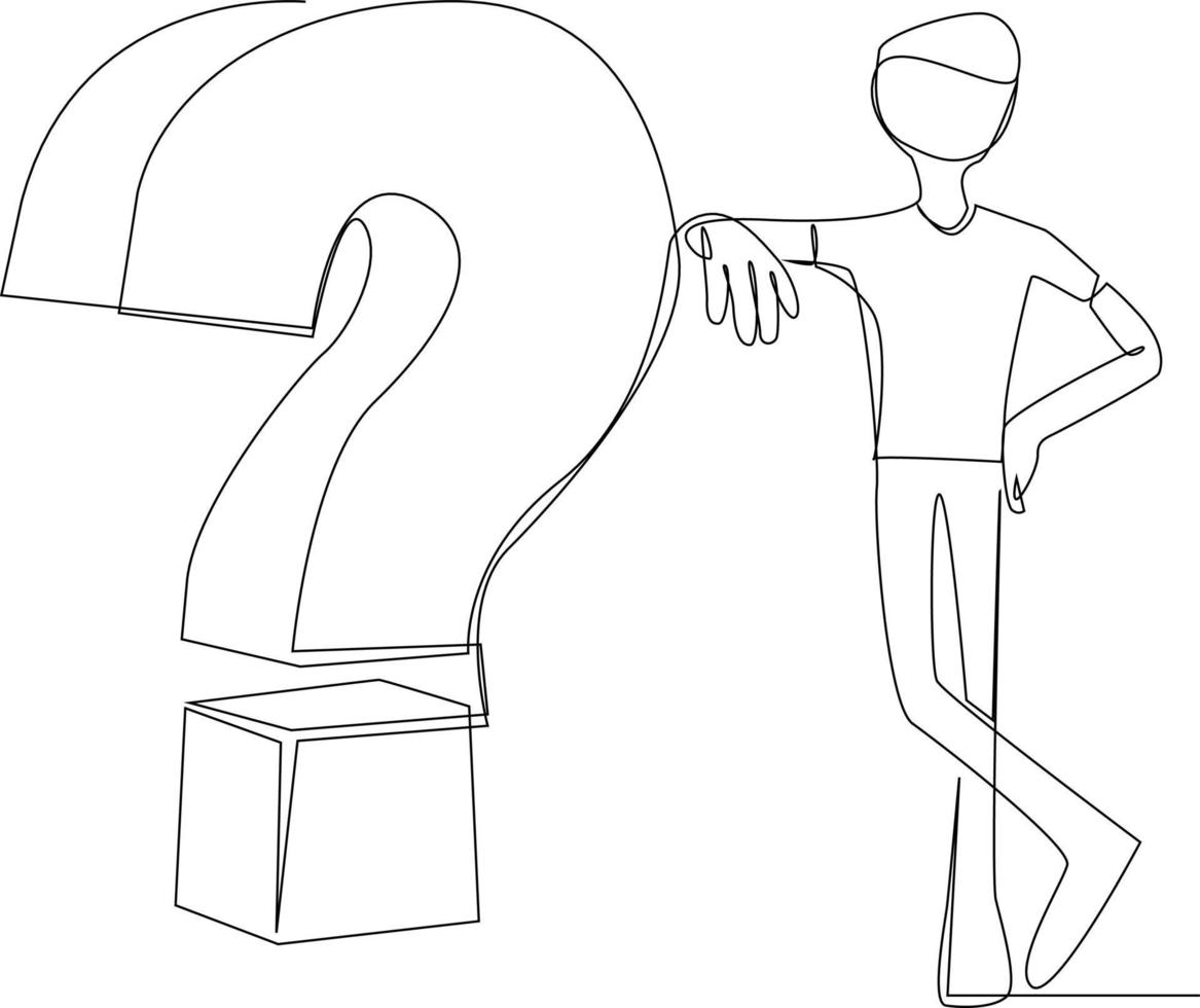 Continuous one line drawing boy and question mark. Frequently Asked Questions Concept. Single ...