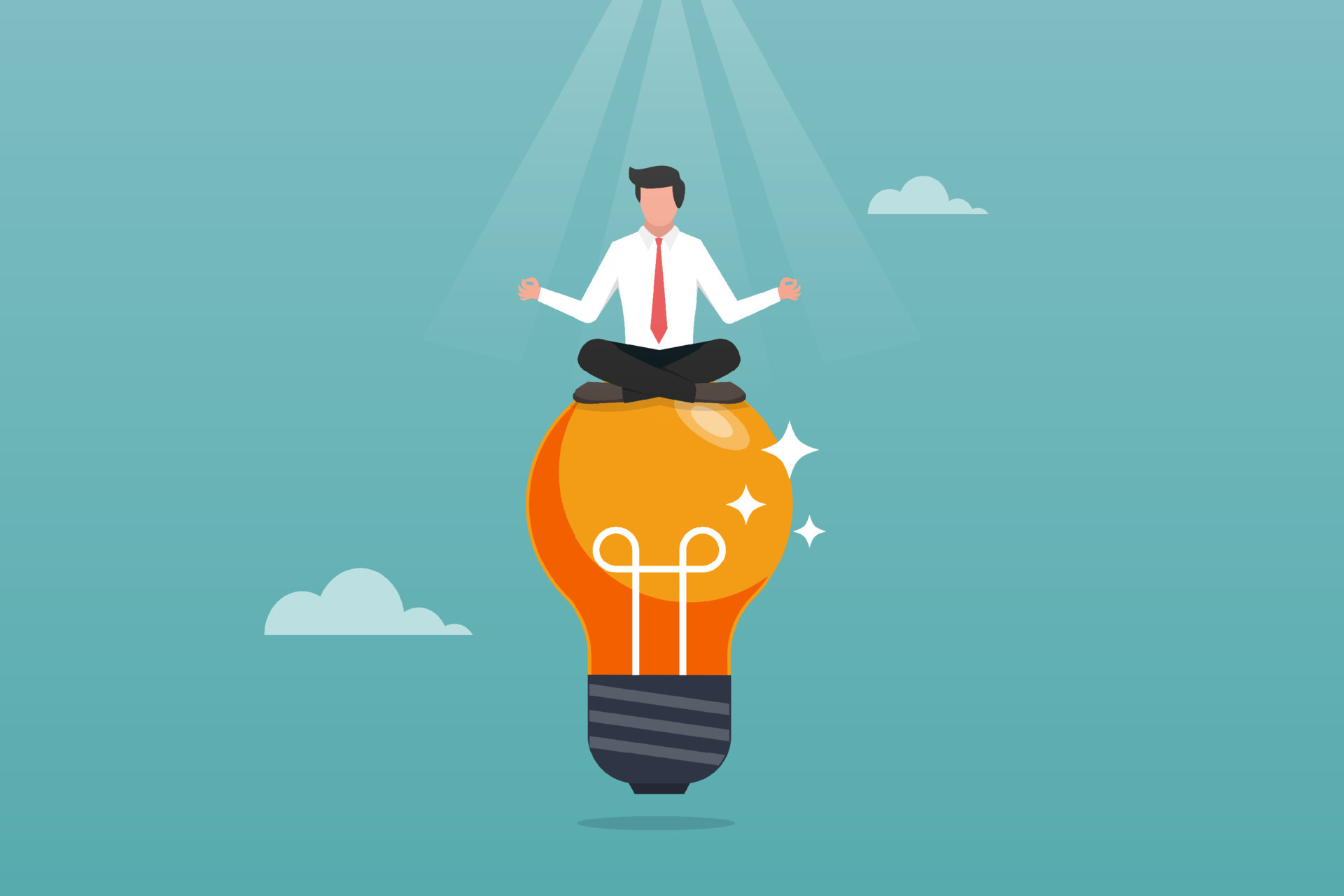 Businessman thinking during meditation to find the best solution for ...