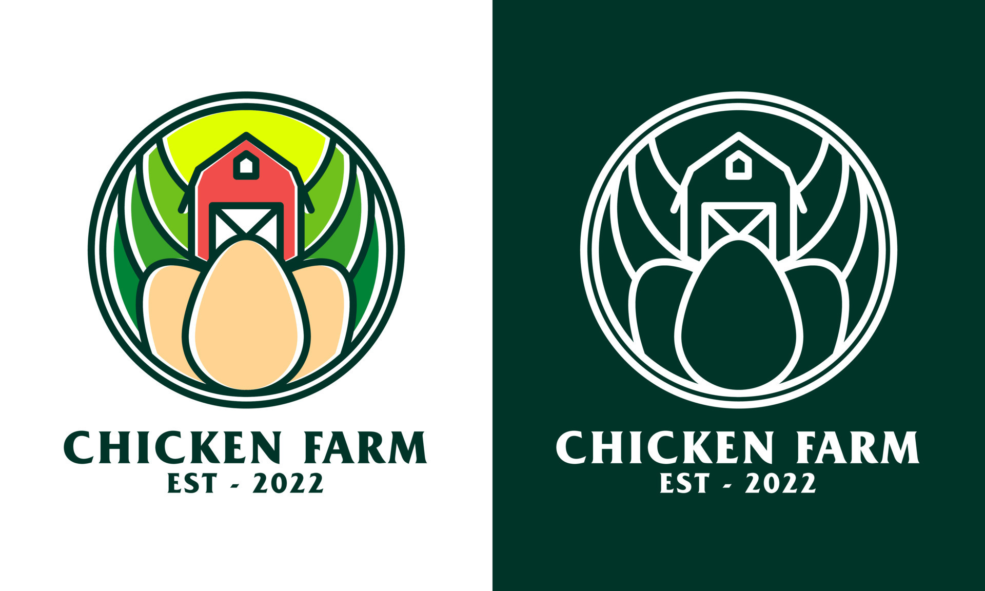 Chicken farm logo, combining egg shape and farm scene. Made in a ... Chicken farm logo, combining egg shape and farm scene. Made in a ...