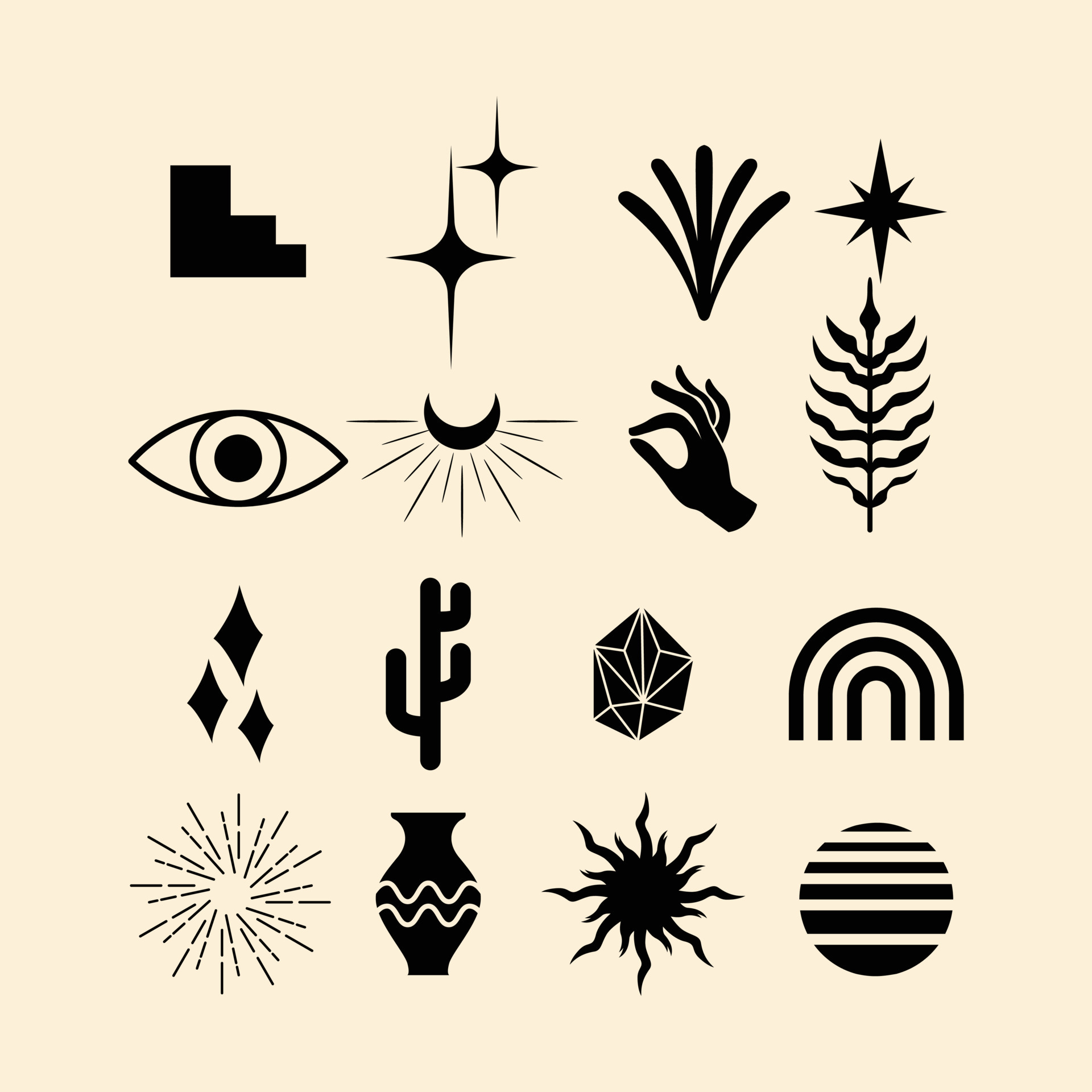 Boho Bohemian Element Style Aesthetic Icon Symbol Scandinavian Mystic Sticker Poster Set
