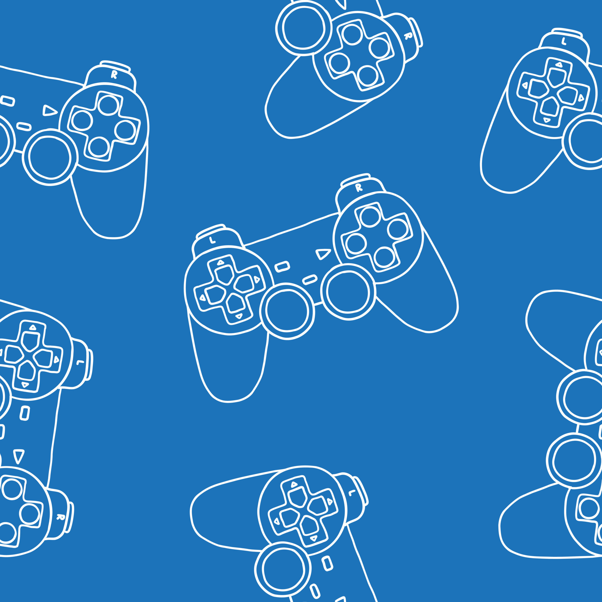 Seamless Pattern Of Game Controllers Vector Illustration In Hand Drawn Outline Flat Style On