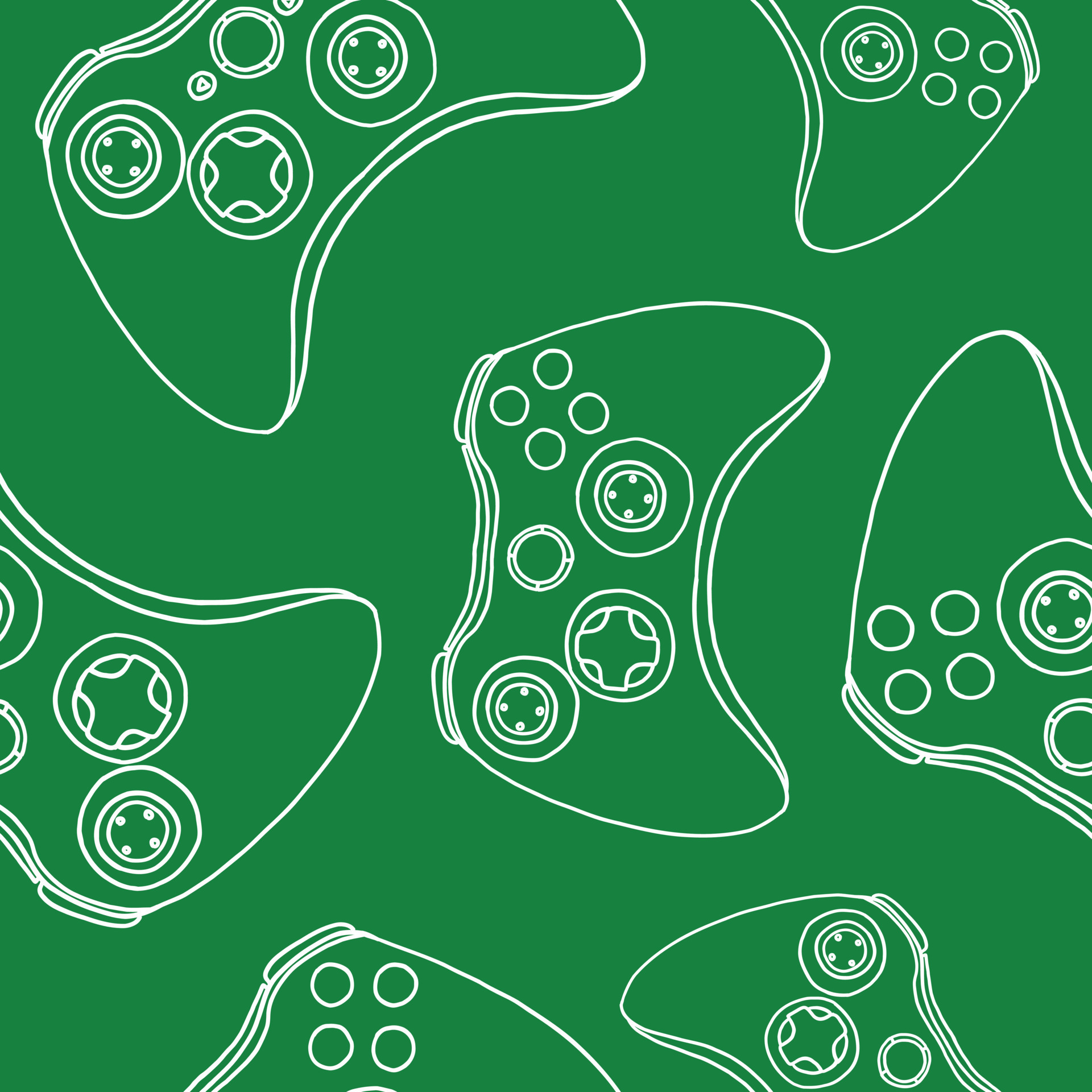 Seamless Pattern Of Game Controllers Vector Illustration In Hand Drawn Outline Flat Style On