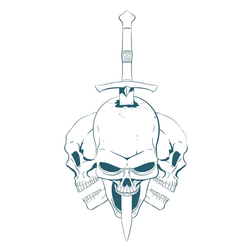 Three Skulls Sword Line Art 20297525 Vector Art At Vecteezy