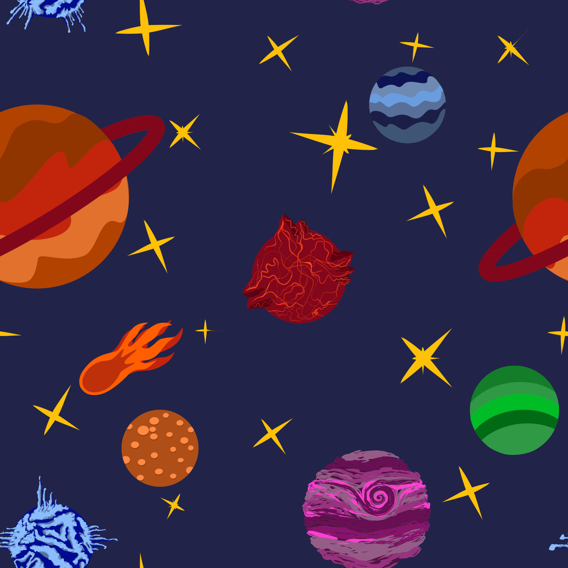 Pattern cartoon planets. Colorful set of isolated objects. Space ...