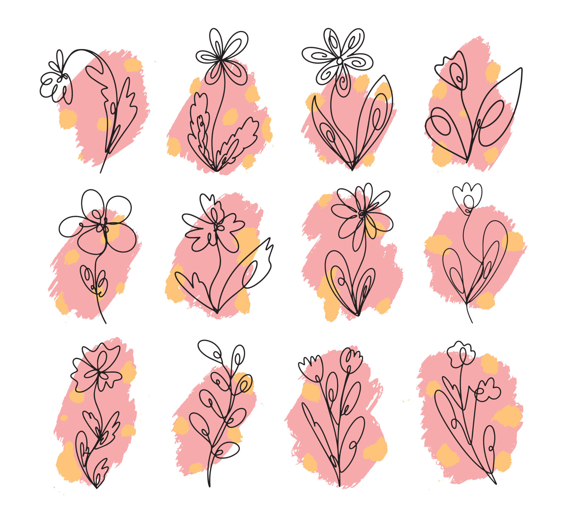 Wildflowers vector icon set continuous line drawing stable line ... Wildflowers vector icon set continuous line drawing stable line ...