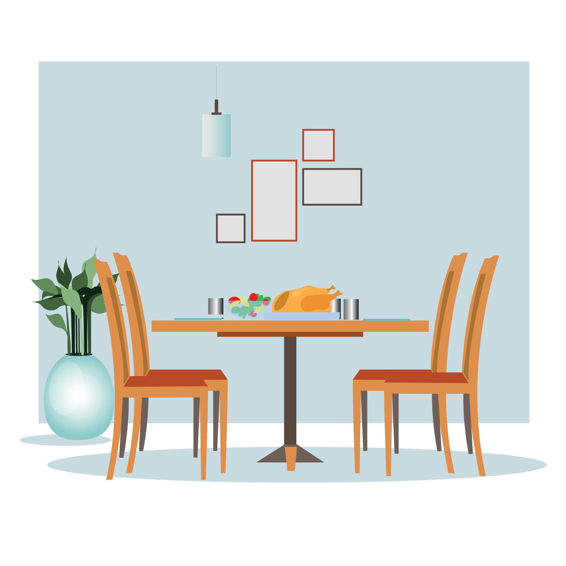 Dining table semi flat color vector element. Full sized object on white ...