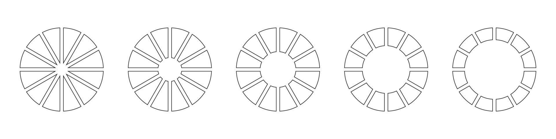 Wheels round divided in twelve sections. Diagrams infographic set. Circle section graph line art ...